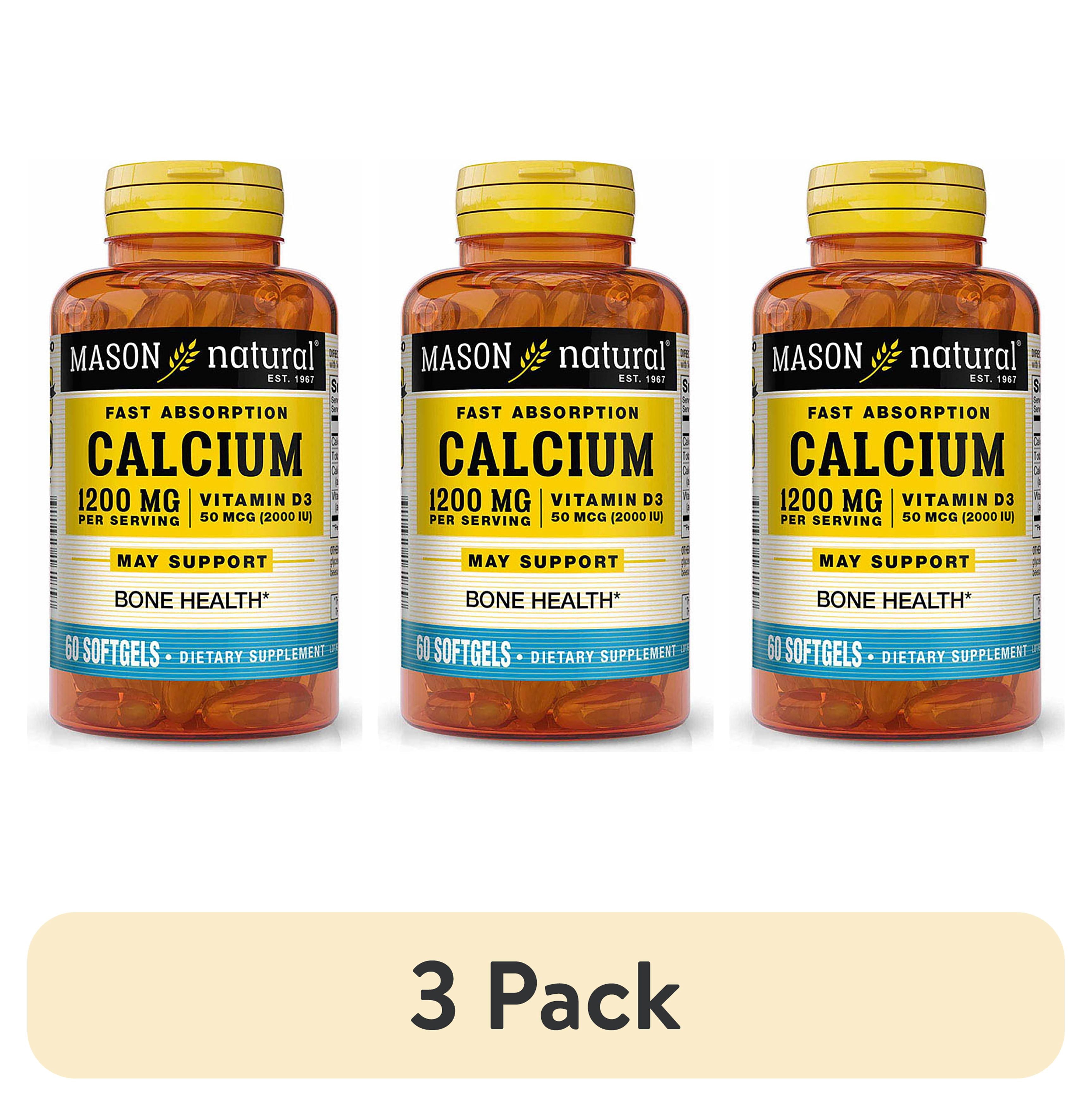 (3 pack) Mason Natural Calcium Supplement 1,200 mg with Vitamin D3 50 m ...