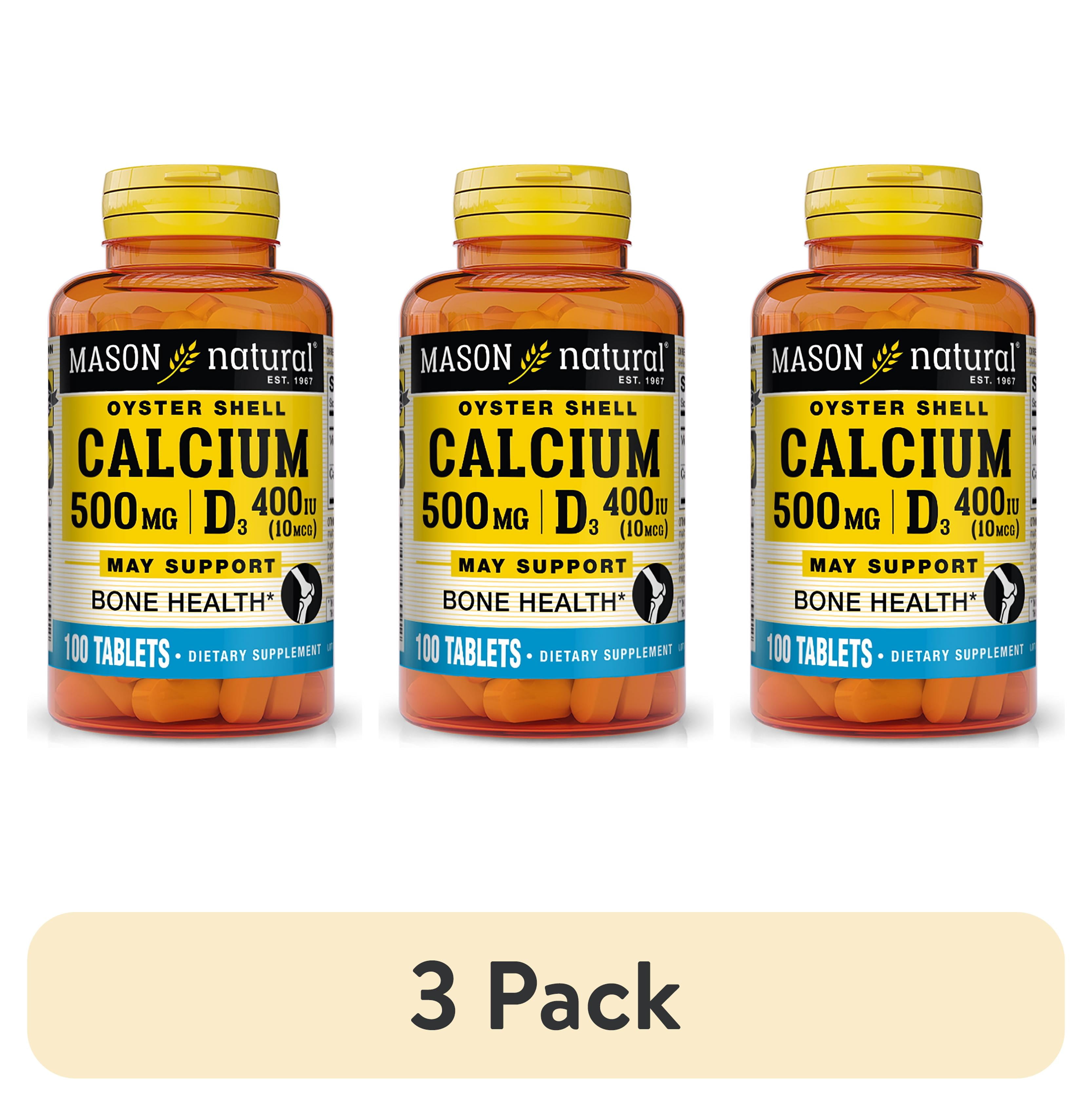 (3 pack) Mason Natural Calcium 500 mg (Oyster Shell) with Vitamin D3 ...