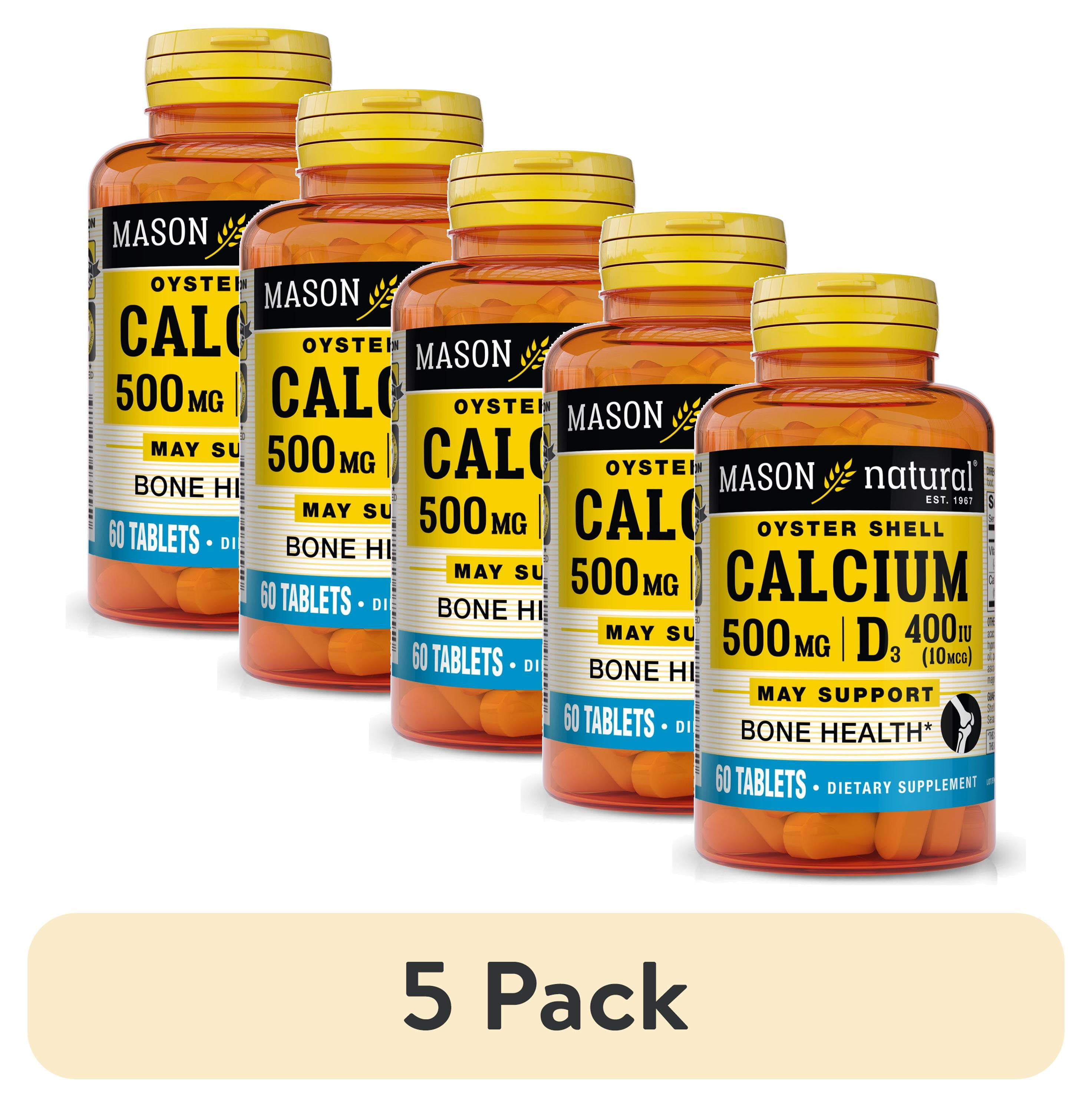 (5 pack) Mason Natural Calcium 500 mg (Oyster Shell) with Vitamin D3 ...