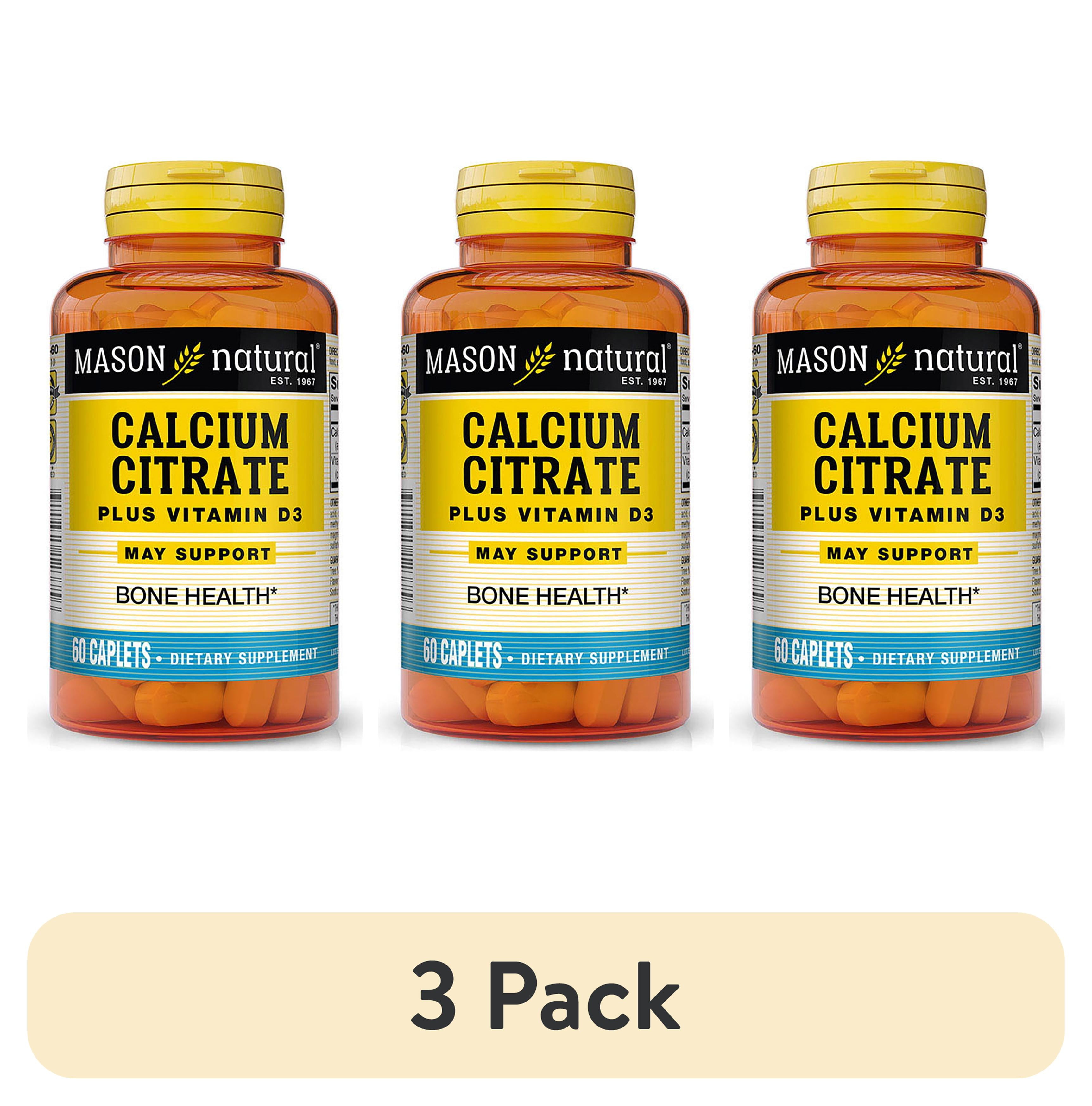 (3 pack) Mason Natural Calcium Citrate Plus Vitamin D3, 60 Caplets ...