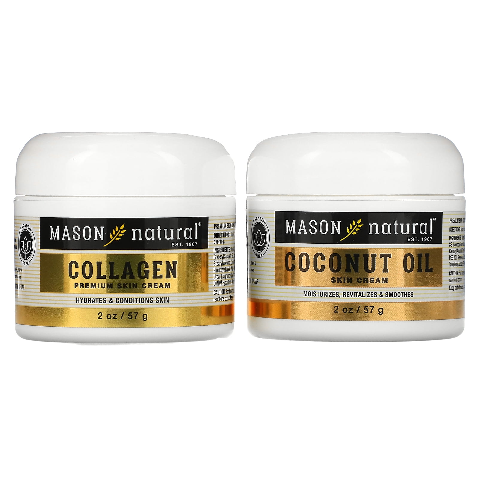 Mason Natural Coconut Oil Skin Cream + Collagen Premium Skin Cream, 2 ...