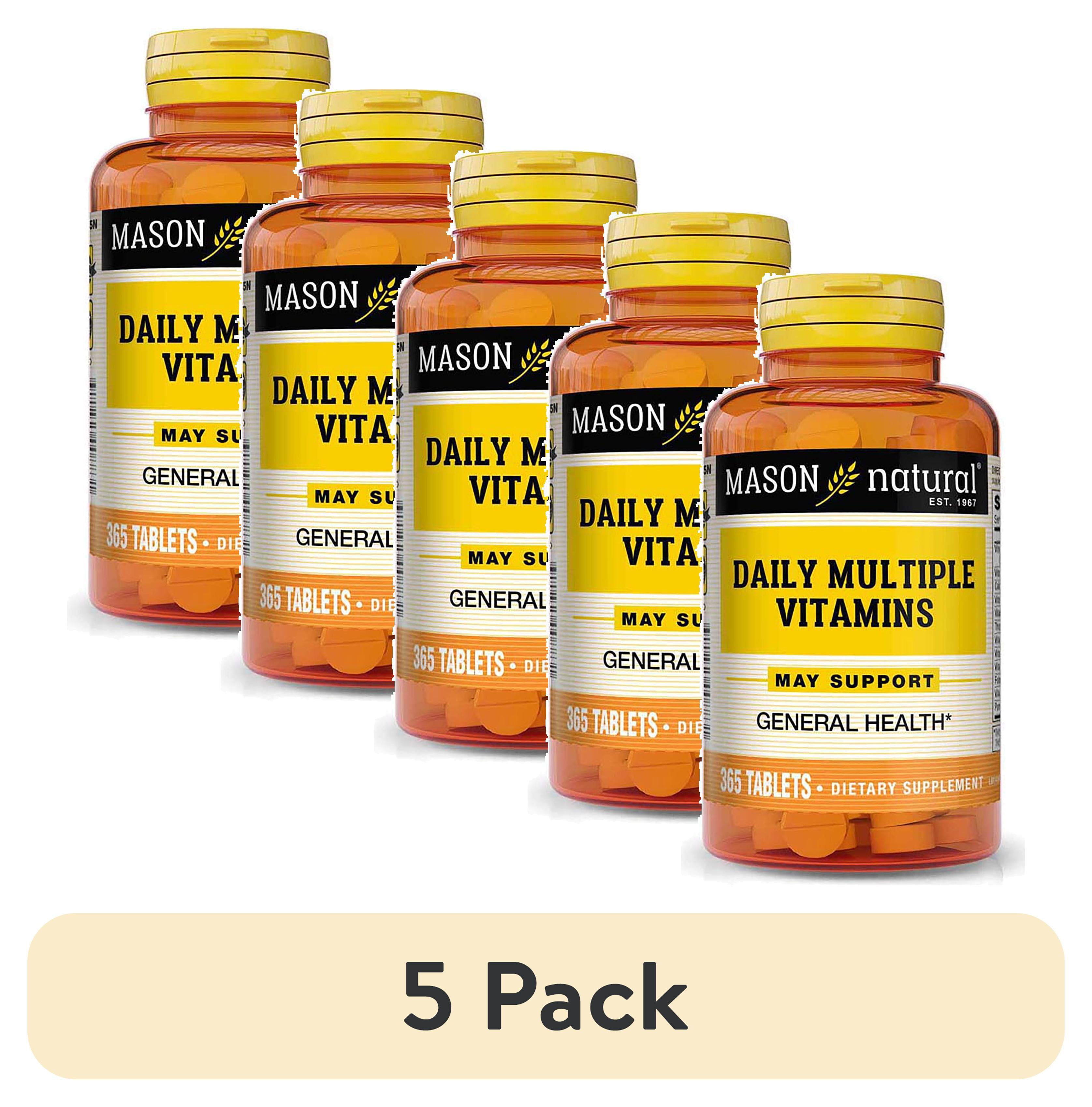 (5 pack) Mason Natural Daily Multiple Vitamins, Vitamins A, C, D3, E ...