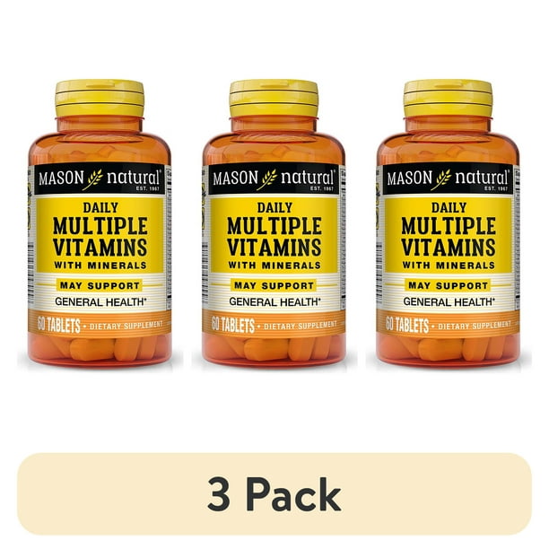 (3 pack) Mason Natural Daily Multiple Vitamins with Minerals - Supports Overall Health, 60 ...