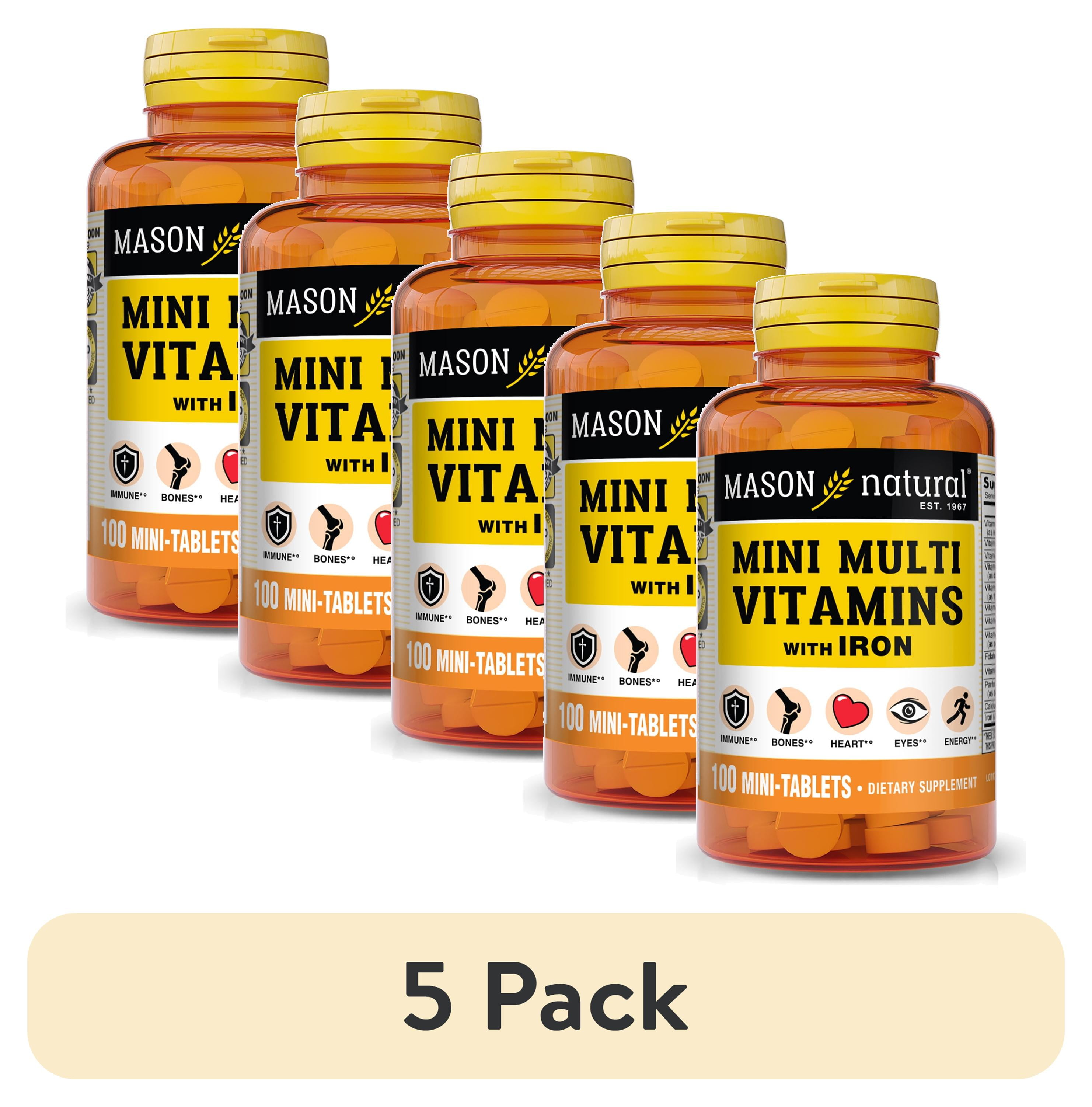 (5 pack) Mason Natural Daily Mini Multivitamin for Overall Health, 100 ...