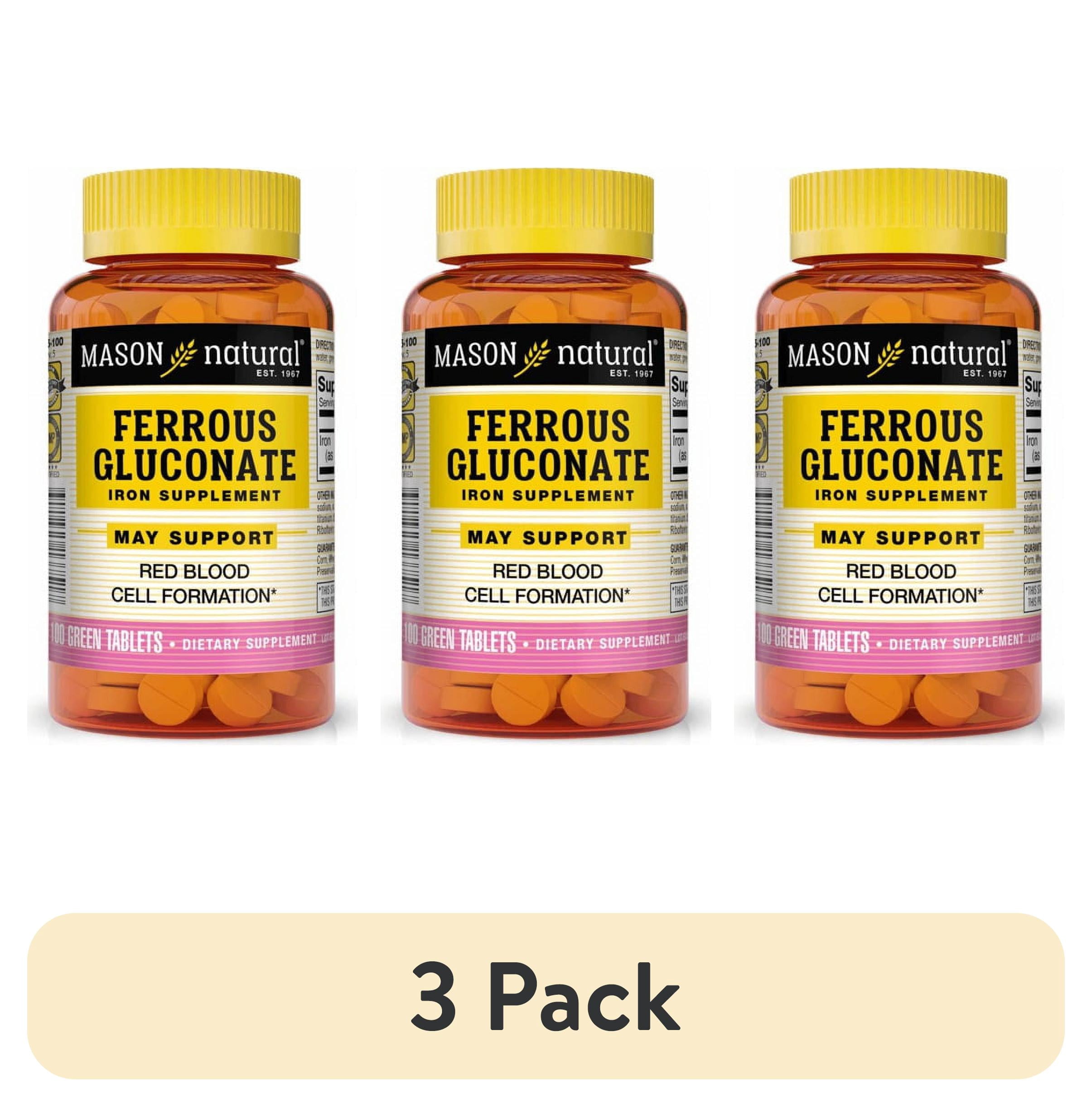 (3 pack) Mason Natural Ferrous Gluconate 27 mg 100 Tabs - Walmart.com