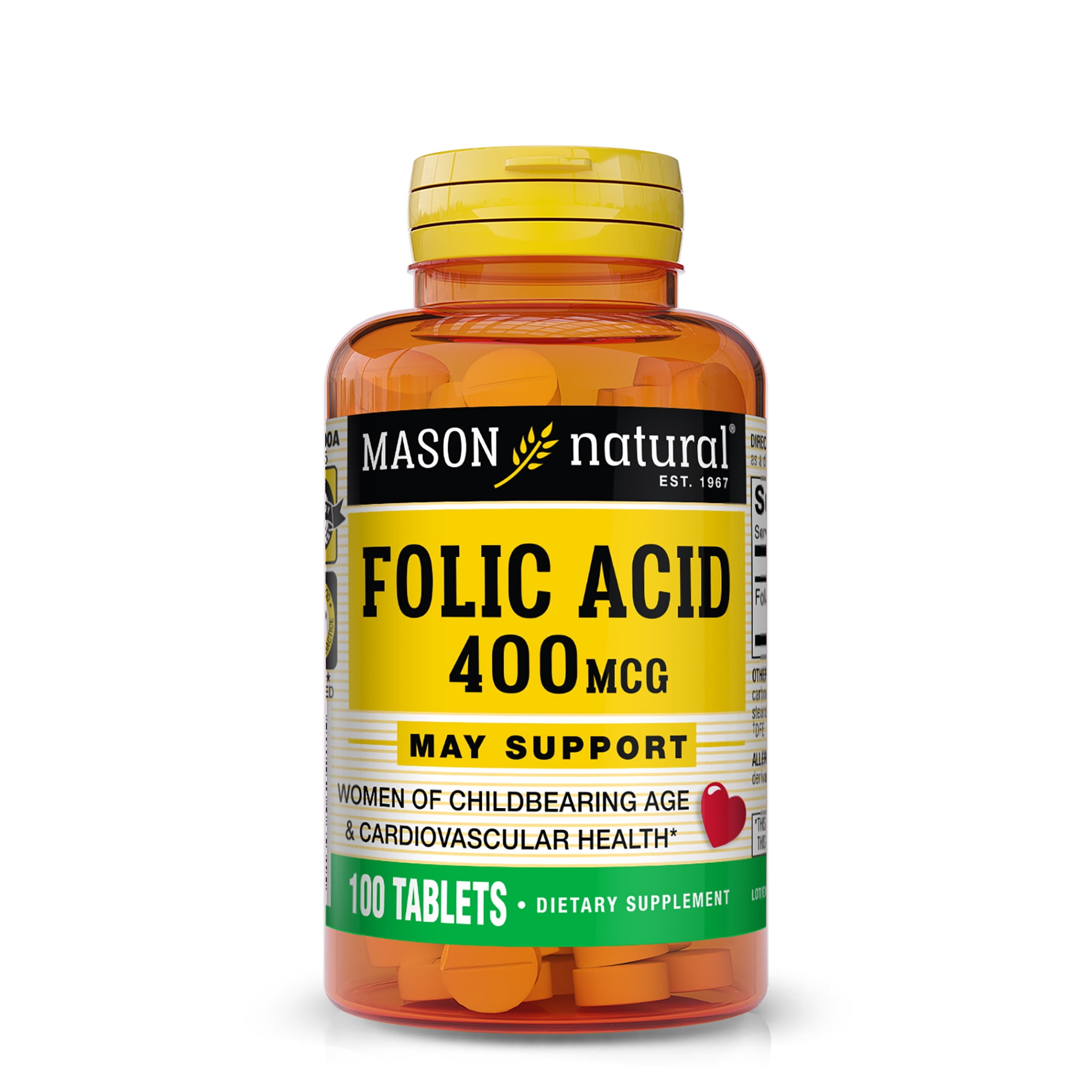 Mason Natural Folic Acid 400 mcg, 100 Tablets - Walmart.com