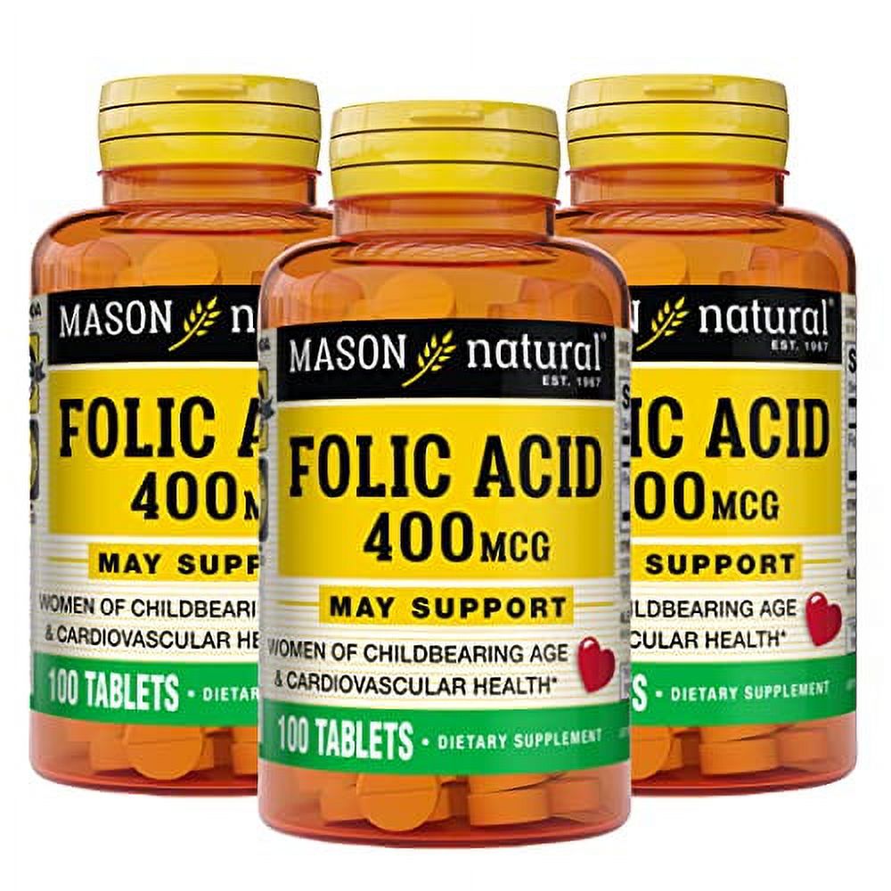 Mason Natural Folic Acid 400 mcg - Helps Nervous System Function, Daily ...