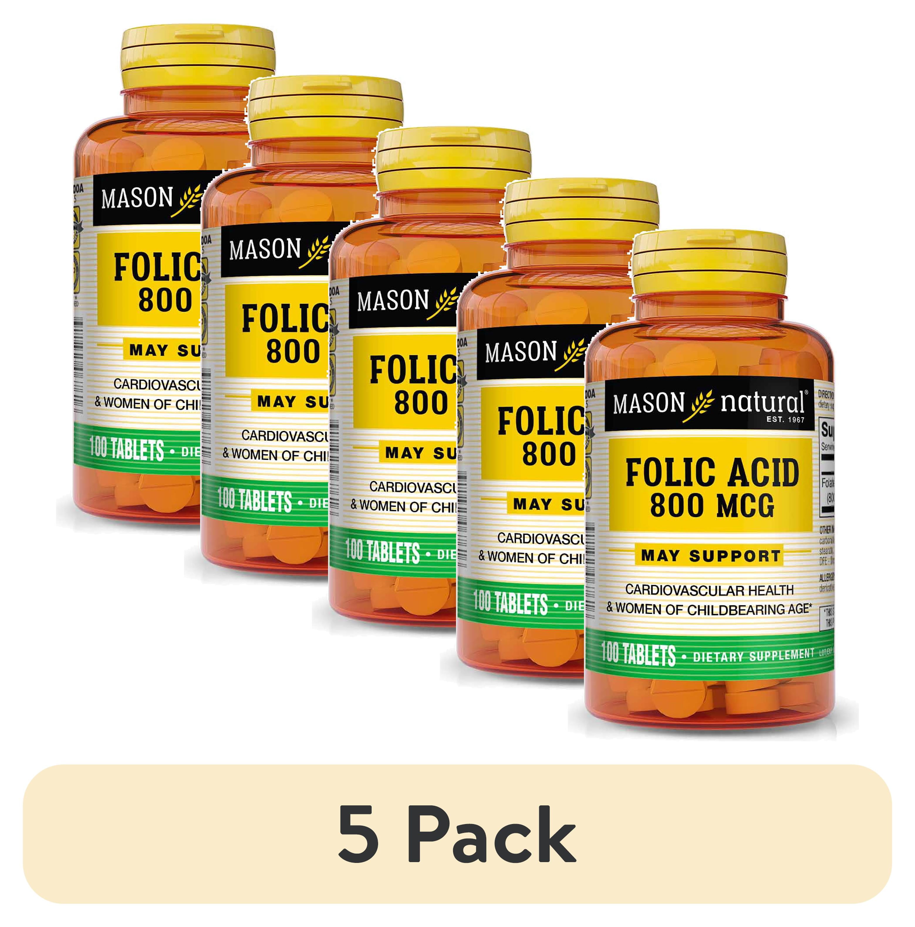 (5 pack) Mason Natural Folic Acid 800 mcg - Helps Nervous System ...
