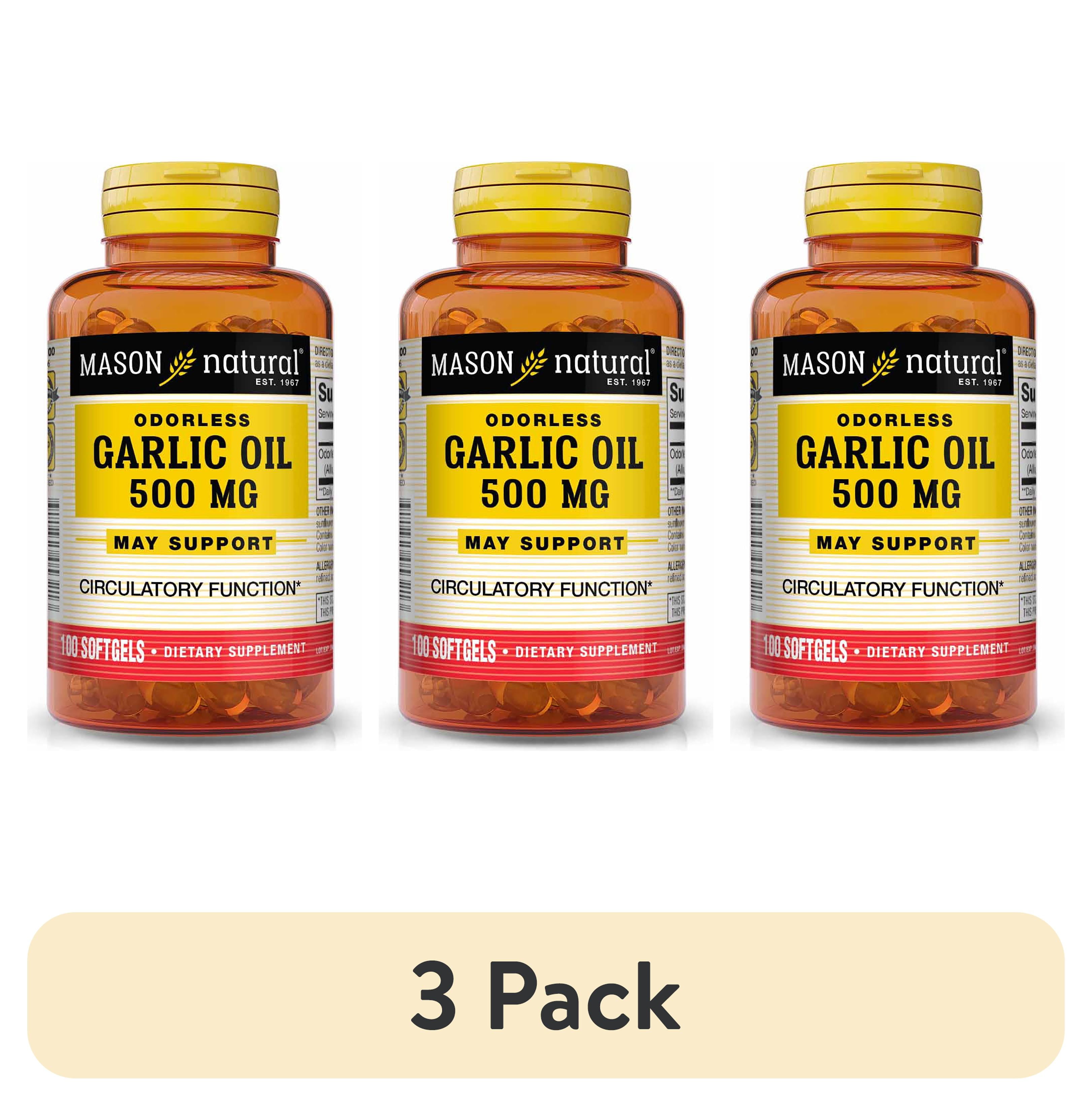 (3 pack) Mason Natural Garlic Oil 500 mg Odorless Allium Sativum ...
