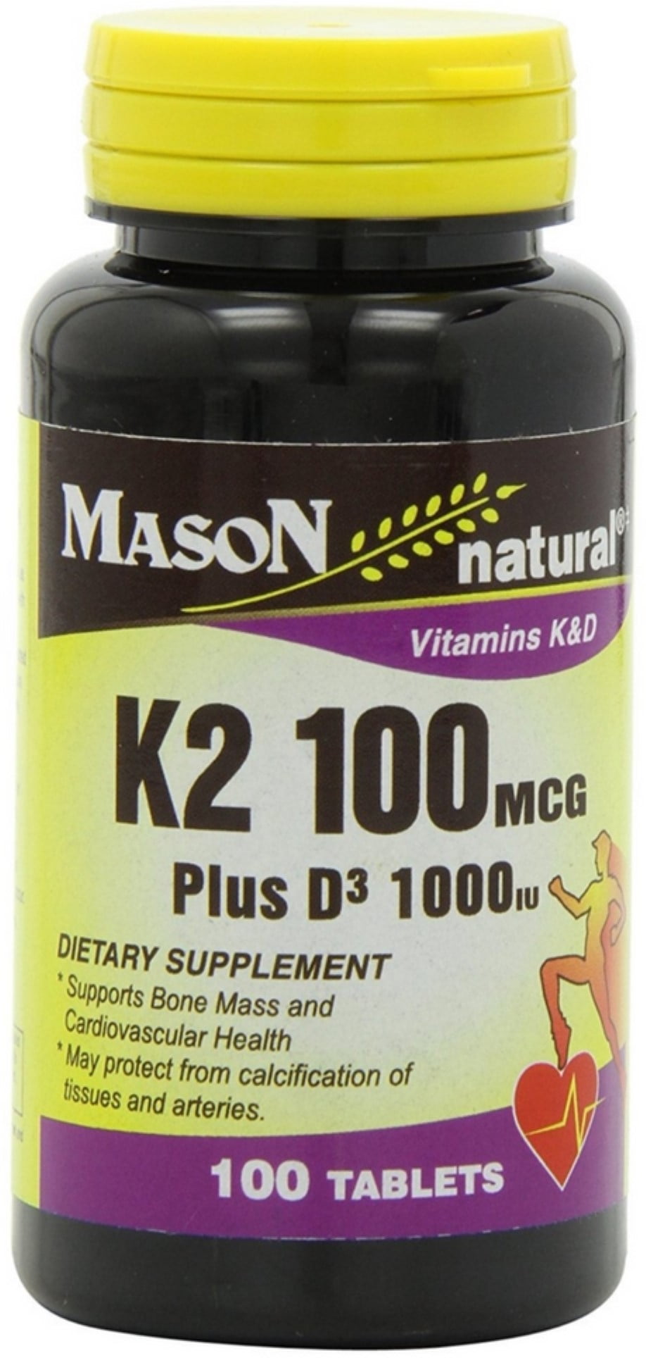 Mason Natural K2 100 mcg Plus D3 1000 IU Tablets, Bone and ...