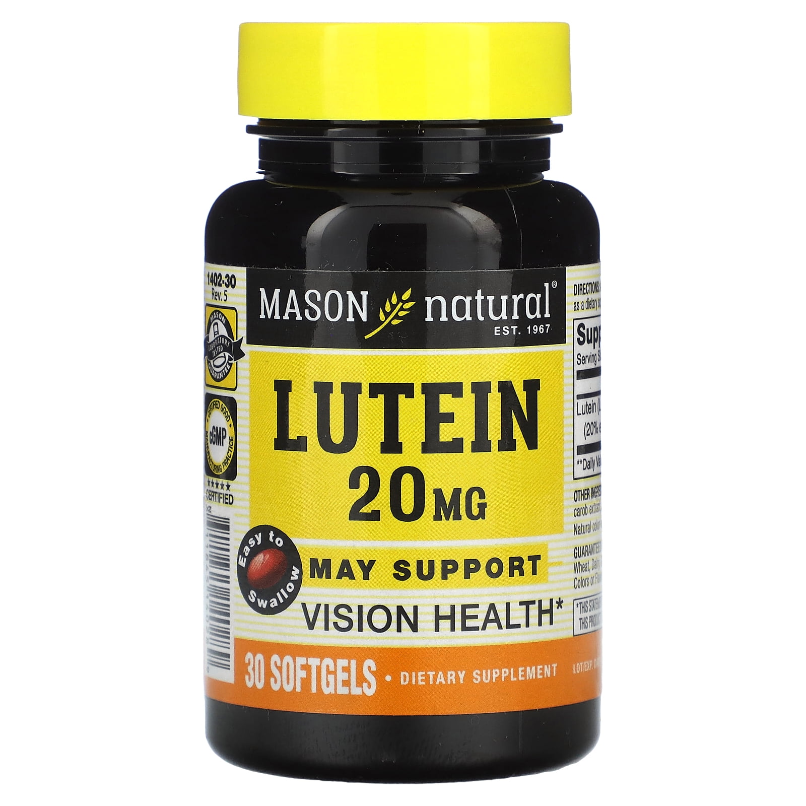 Mason Natural Lutein 20 mg with Vitamin E - Healthy Vision and Eye ...