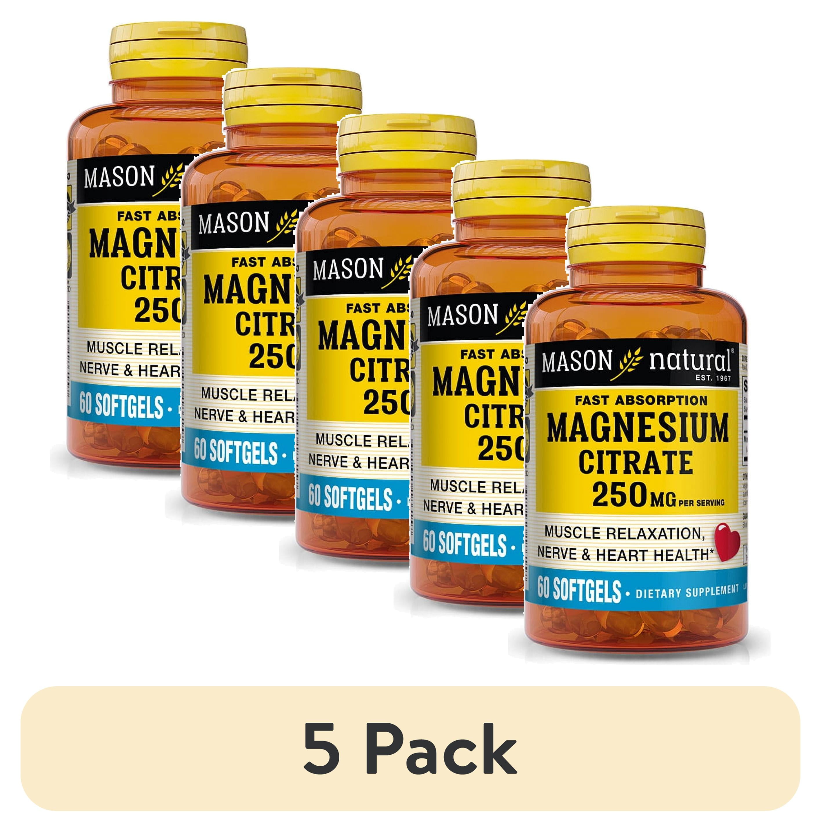 (5 pack) Mason Natural Magnesium Citrate 250 mg Fast Absorption - For ...