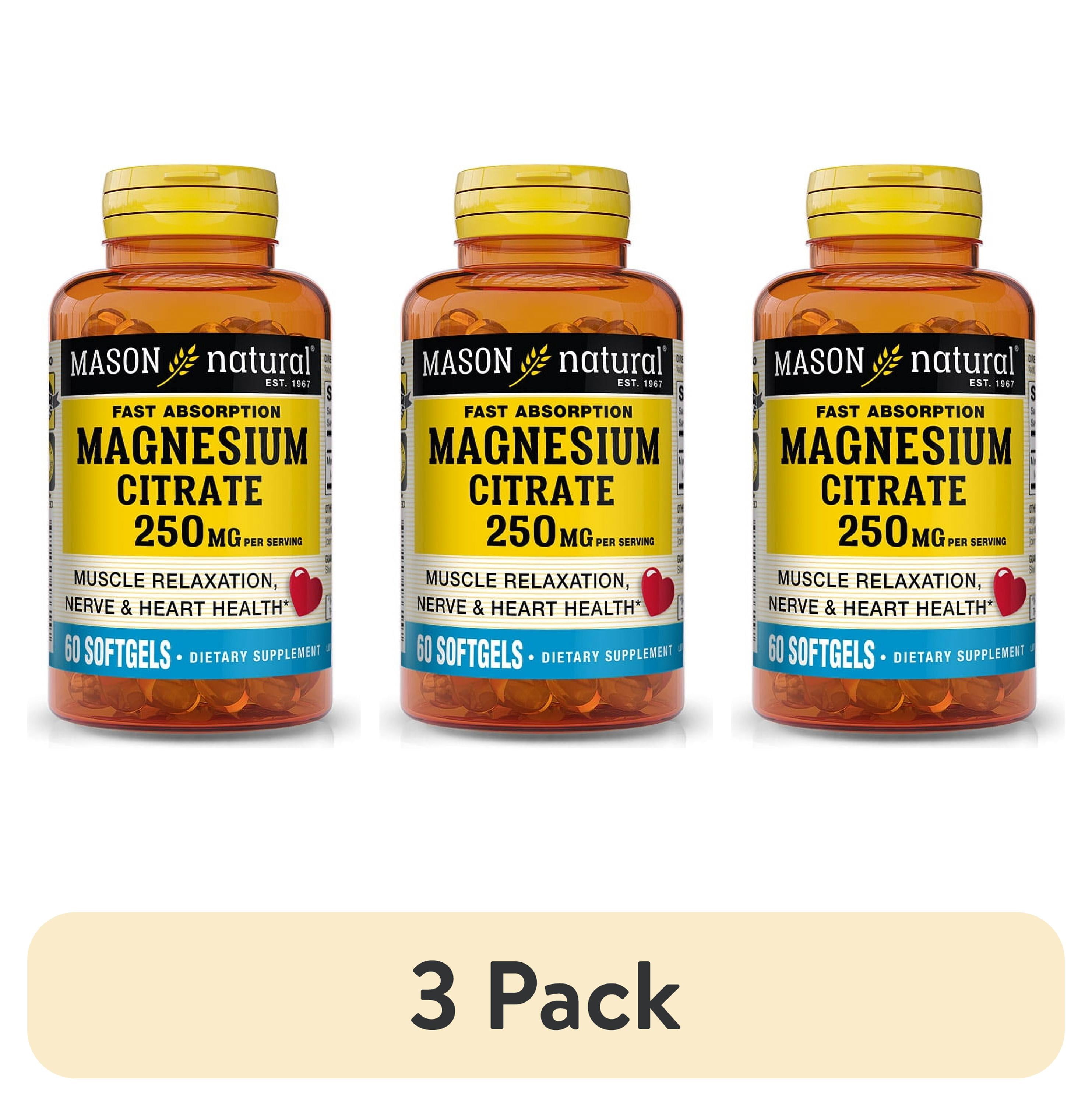 (3 pack) Mason Natural Magnesium Citrate 250 mg Fast Absorption - For ...