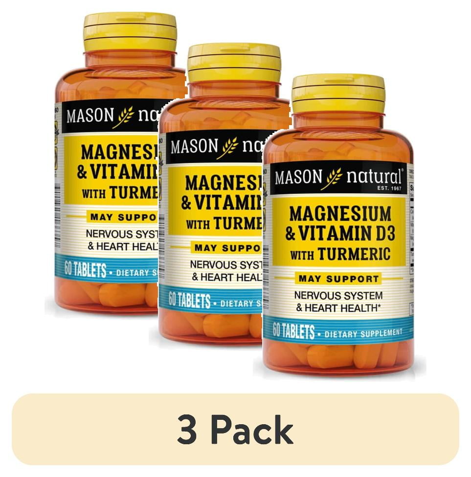 (3 pack) Mason Natural Magnesium & Vitamin D3 with Turmeric 60 Tabs ...