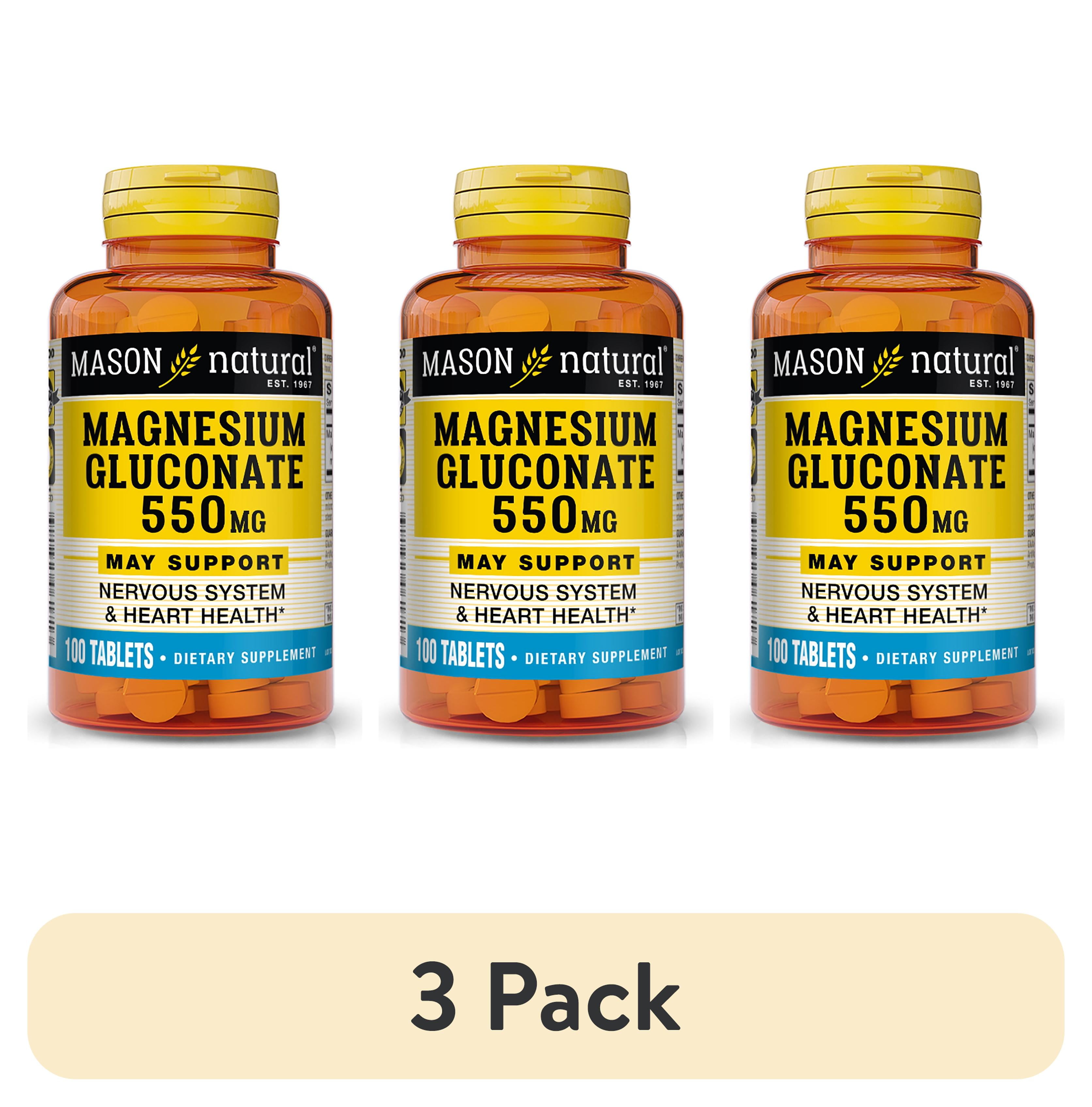 (3 pack) Mason Natural Magnesium Gluconate 550 mg 100 Tabs - Walmart.com