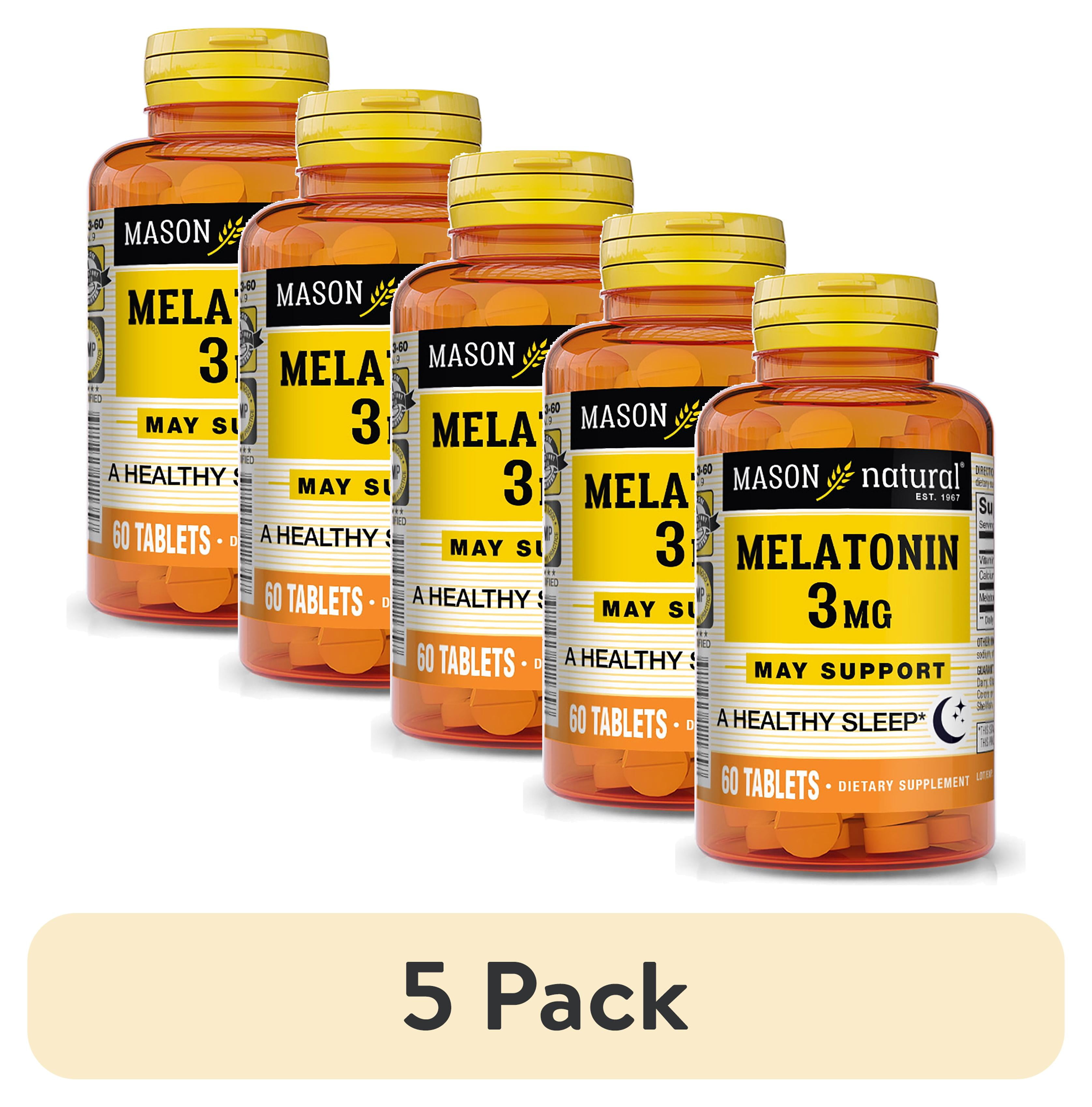 (5 pack) Mason Natural Melatonin 3 mg with B6 and Calcium - Natural ...