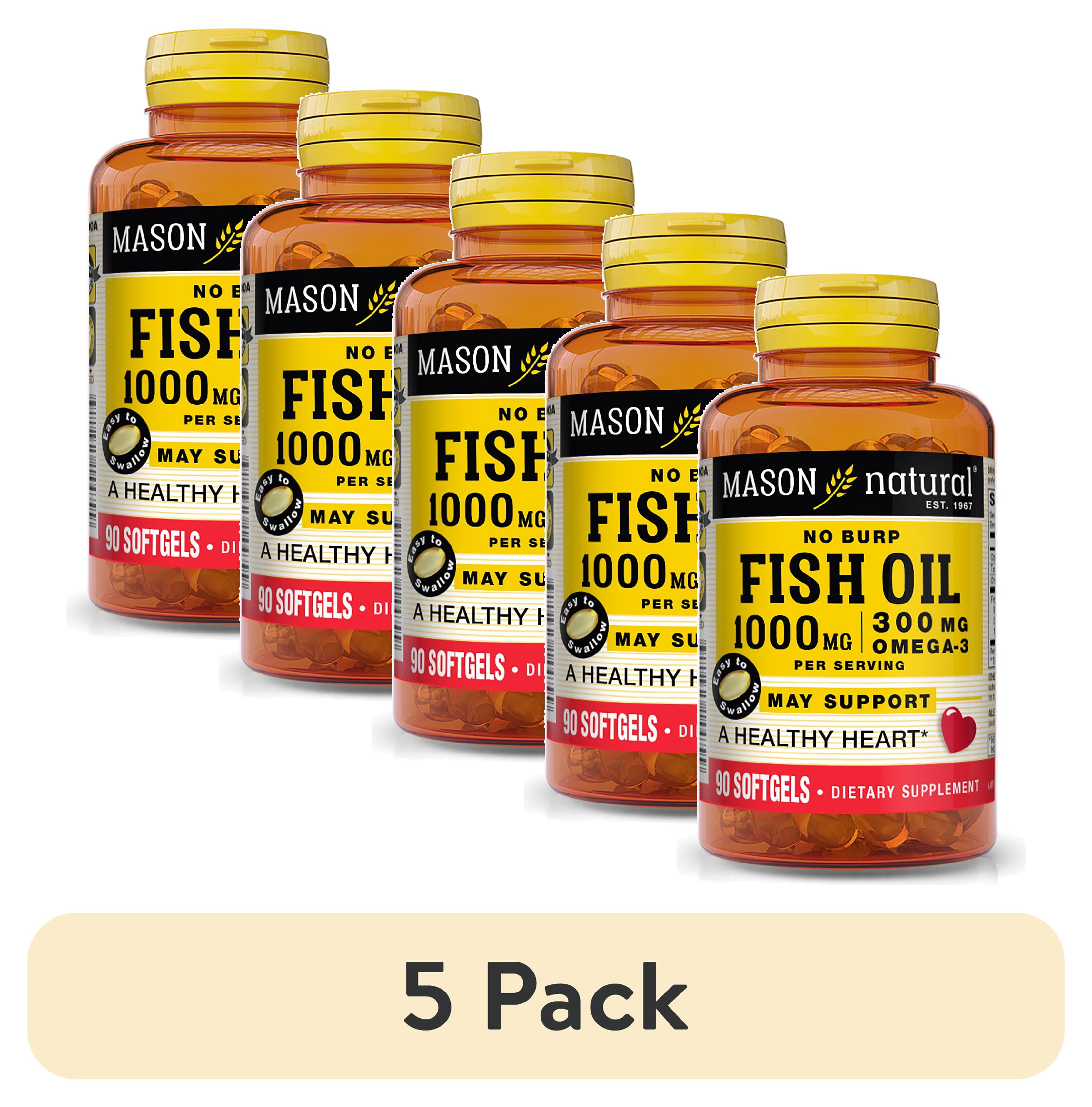 (5 pack) Mason Natural No-Burp Omega-3 Fish Oil 1000 mg - 90 Softgels ...