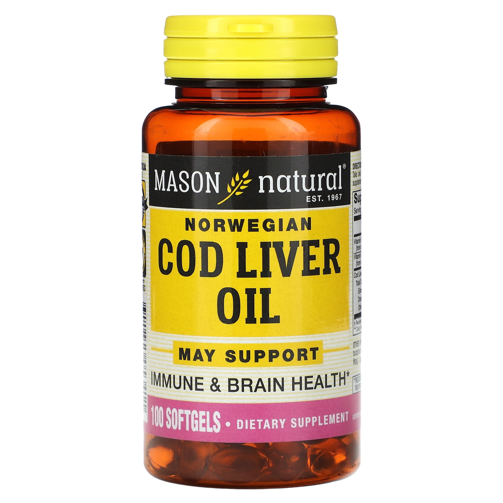 Mason Natural Norwegian Cod Liver Oil with Vitamin A and D3, 100 ...