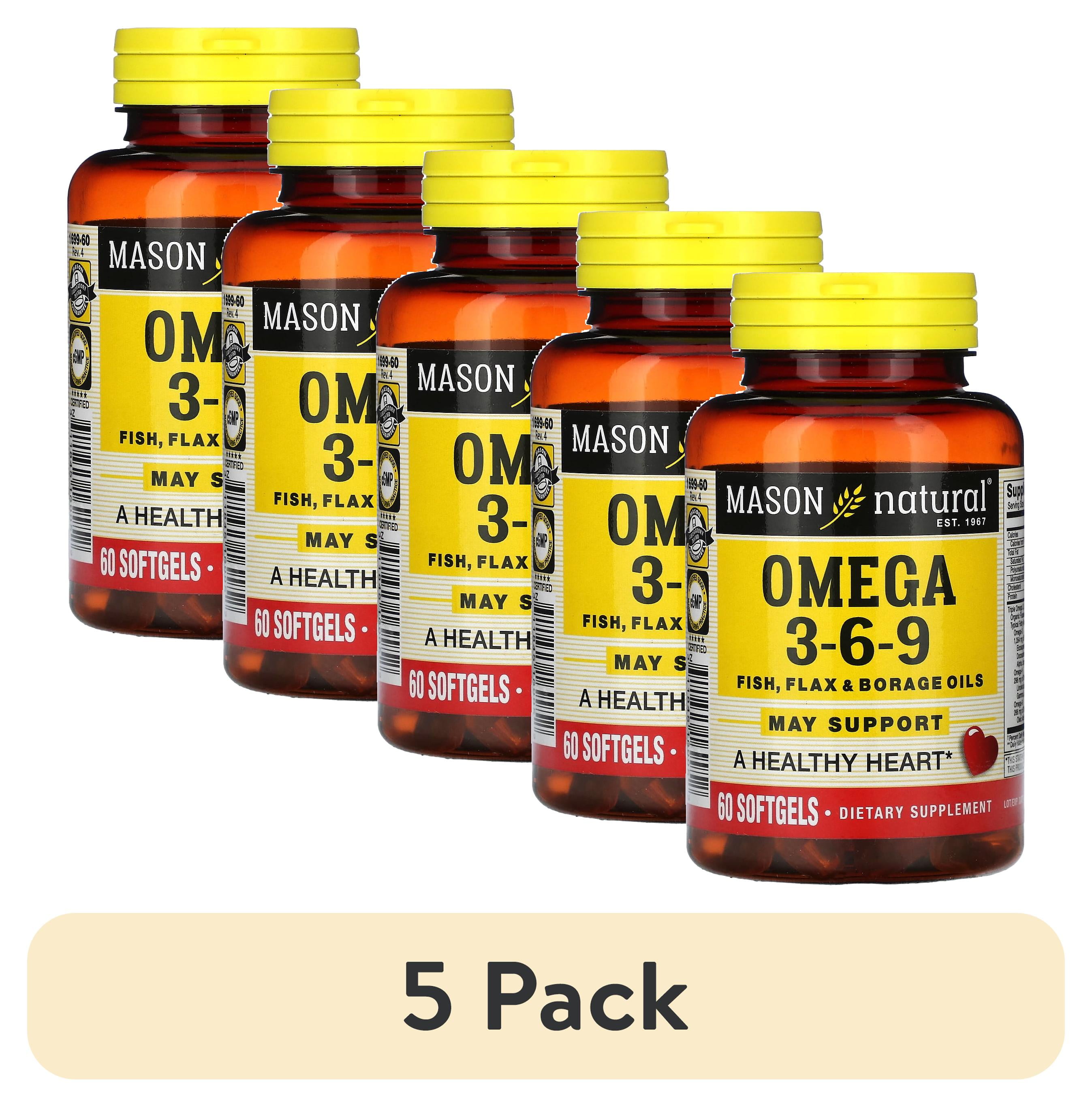 (5 pack) Mason Natural, Omega 3-6-9 - Healthy Heart, Fish, Flax, Borage ...