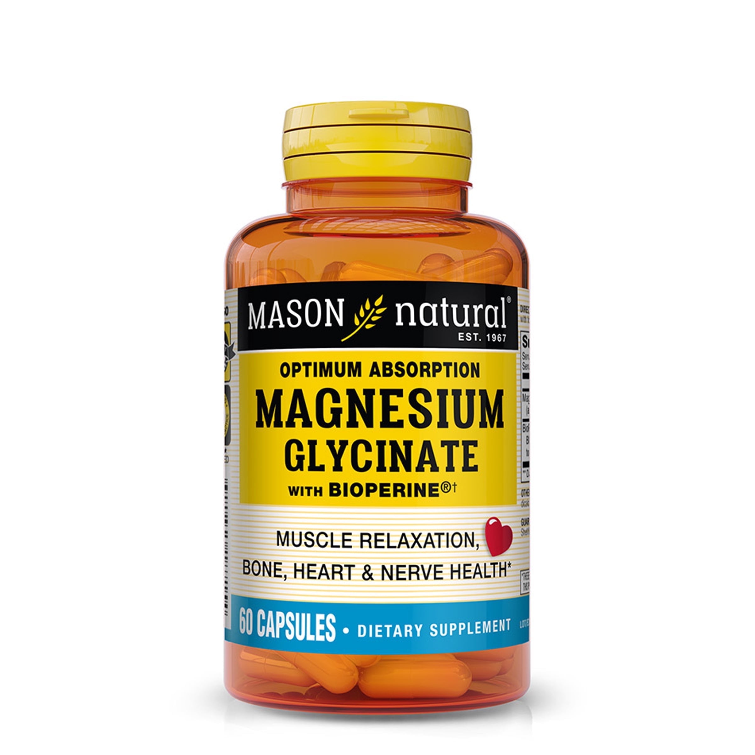 Mason Natural Optimum Absorption Magnesium Glycinate, Supports Muscle ...