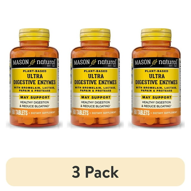 (3 pack) Mason Natural Plant-Based Ultra Digestive Enzymes 60 Tabs ...