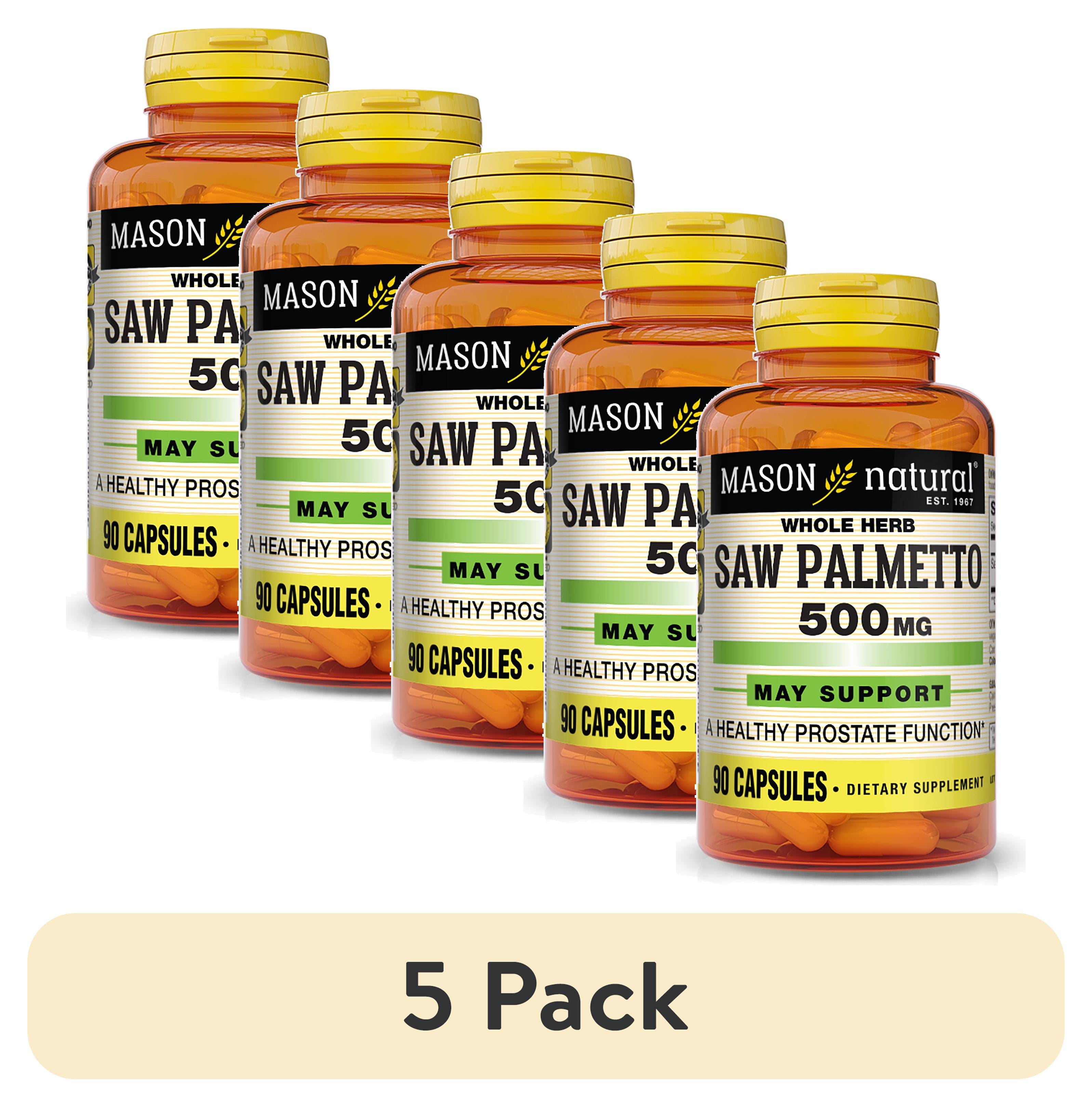 (5 pack) Mason Natural Saw Palmetto 500 mg Whole Herb, Prostate Health ...