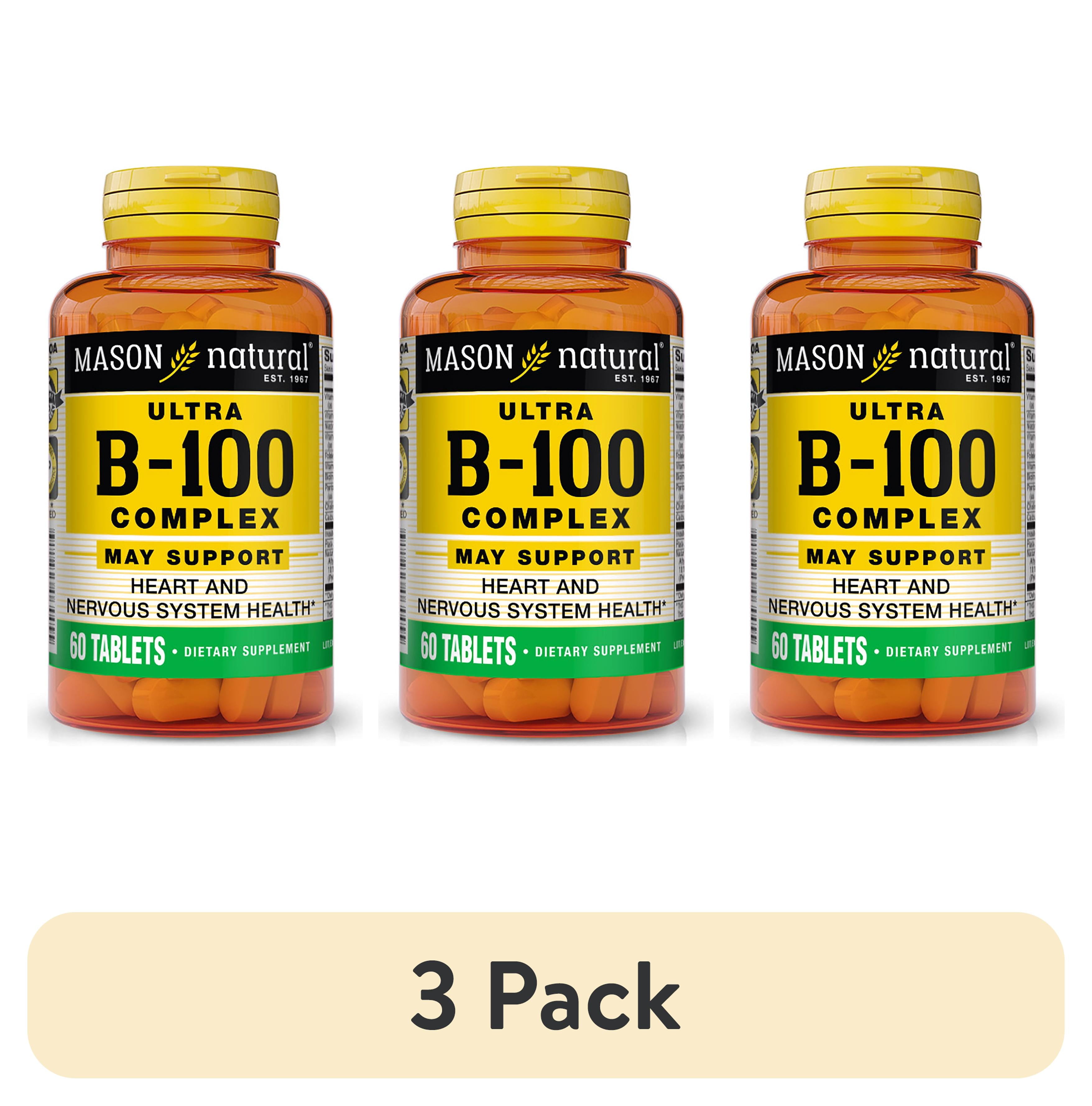 (3 pack) Mason Natural Ultra B-100 Complex - Healthy Heart and Nervous ...