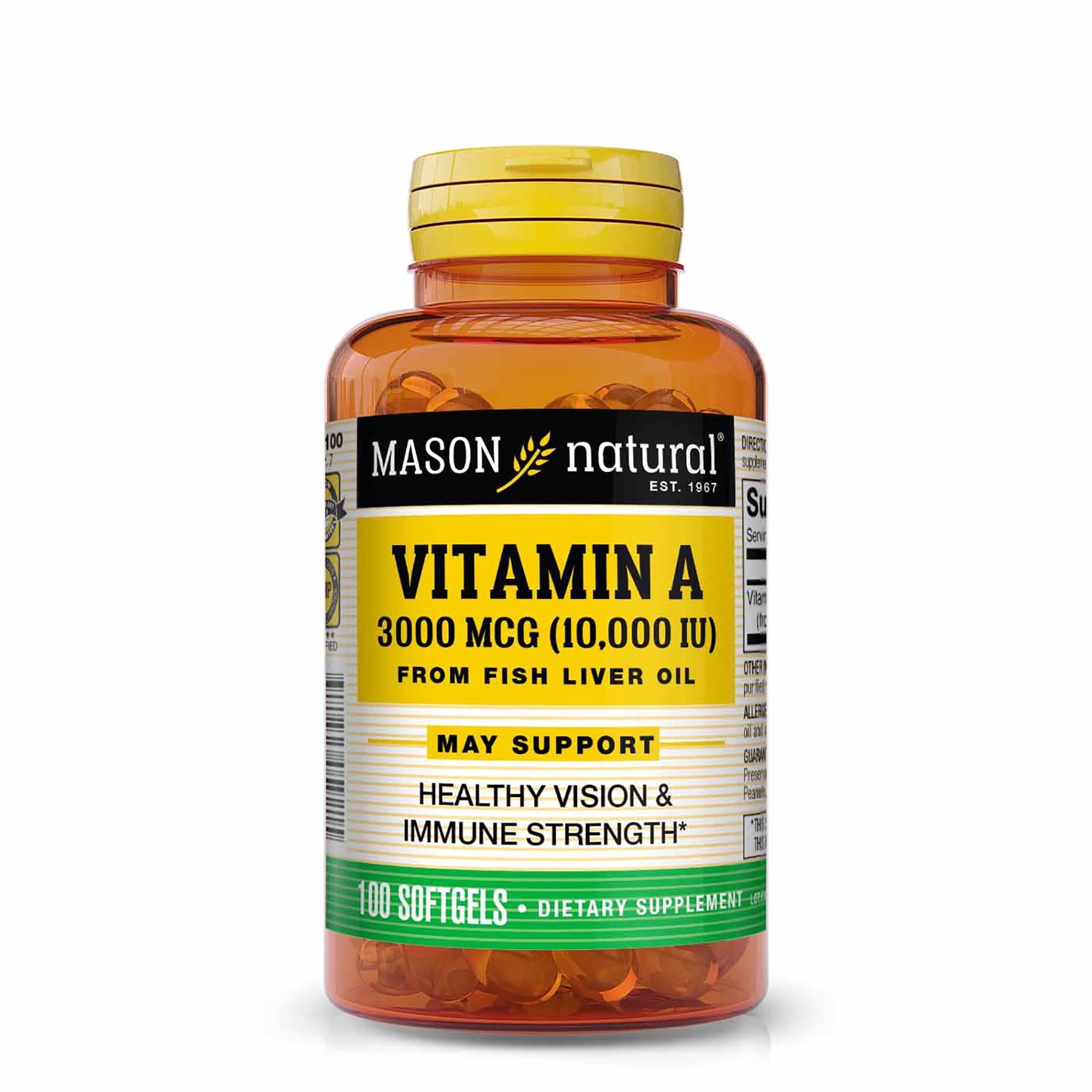 Mason Natural Vitamin A 3000 mcg, Fish Liver Oil Softgels, Healthy ...