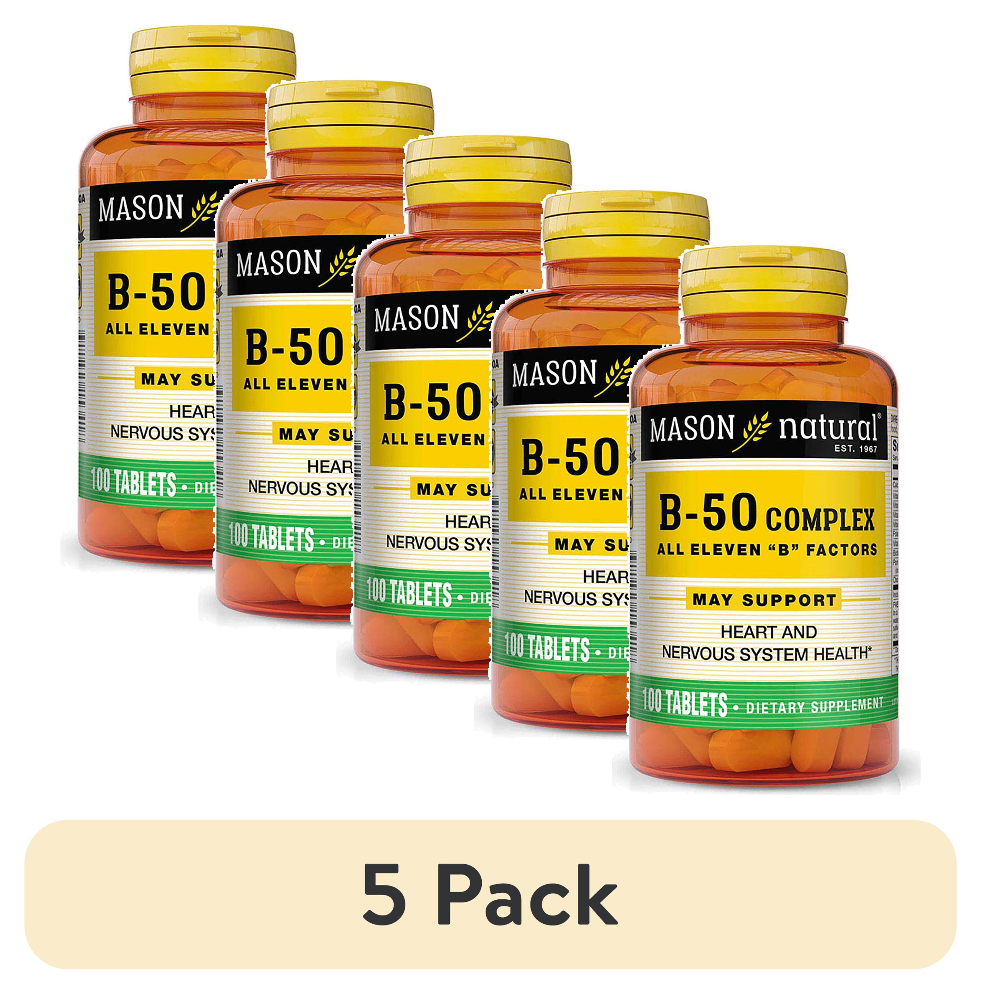 (5 pack) Mason Natural Vitamin B 50 Complex All Eleven "B" Factors ...