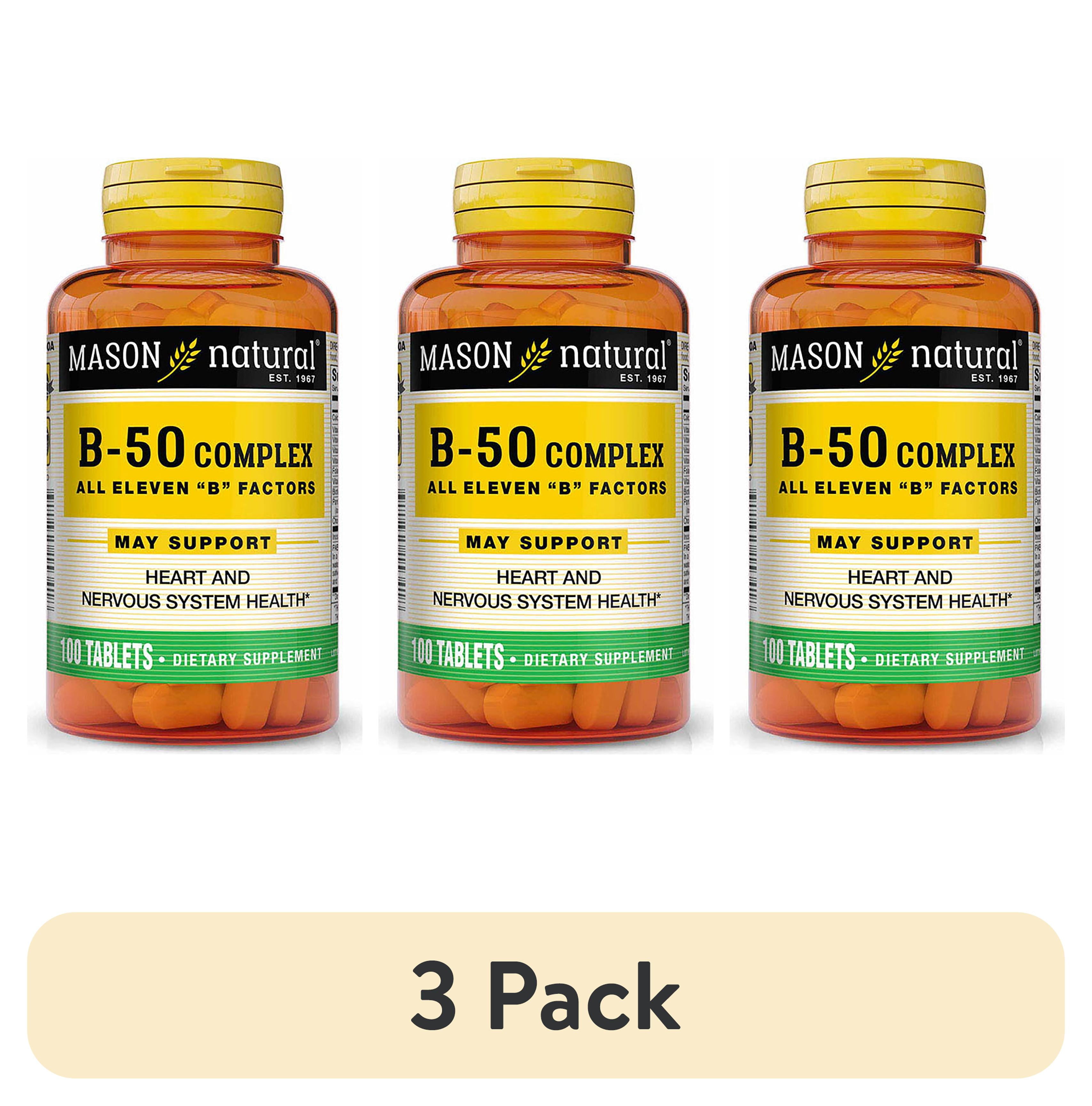 (3 pack) Mason Natural Vitamin B 50 Complex All Eleven "B" Factors ...