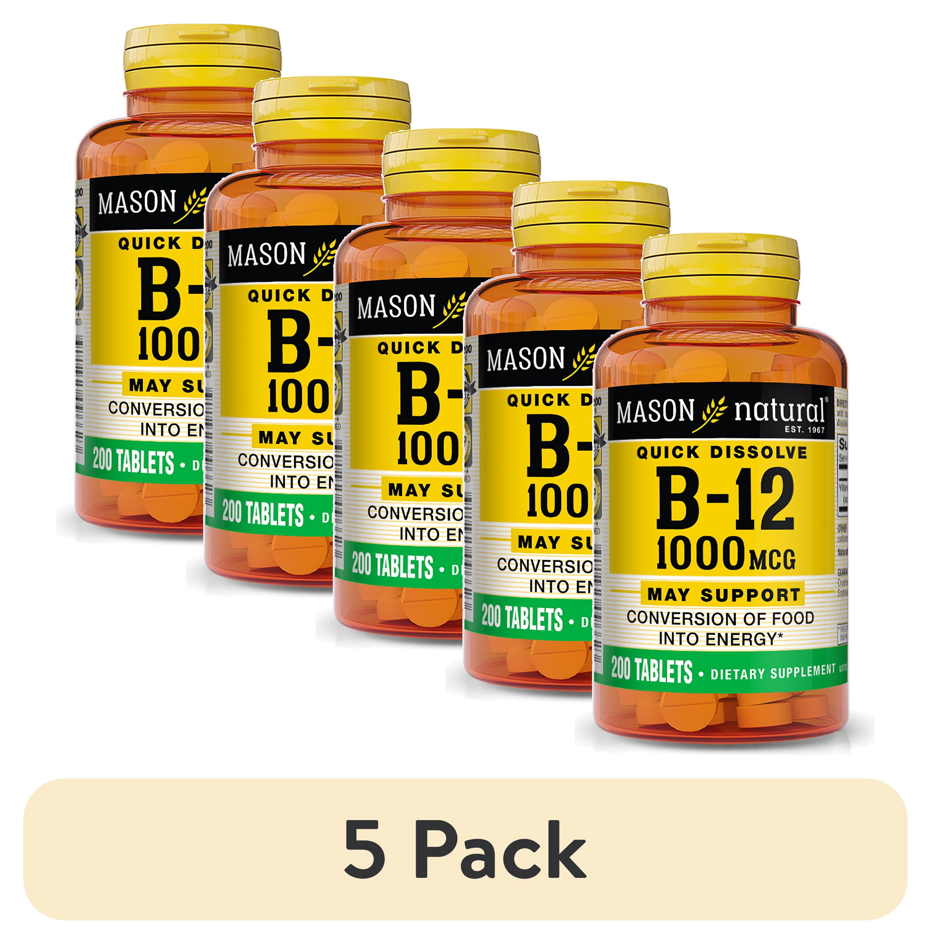 (5 pack) Mason Natural Vitamin B12 1000 Mcg - Conversion of Food into ...
