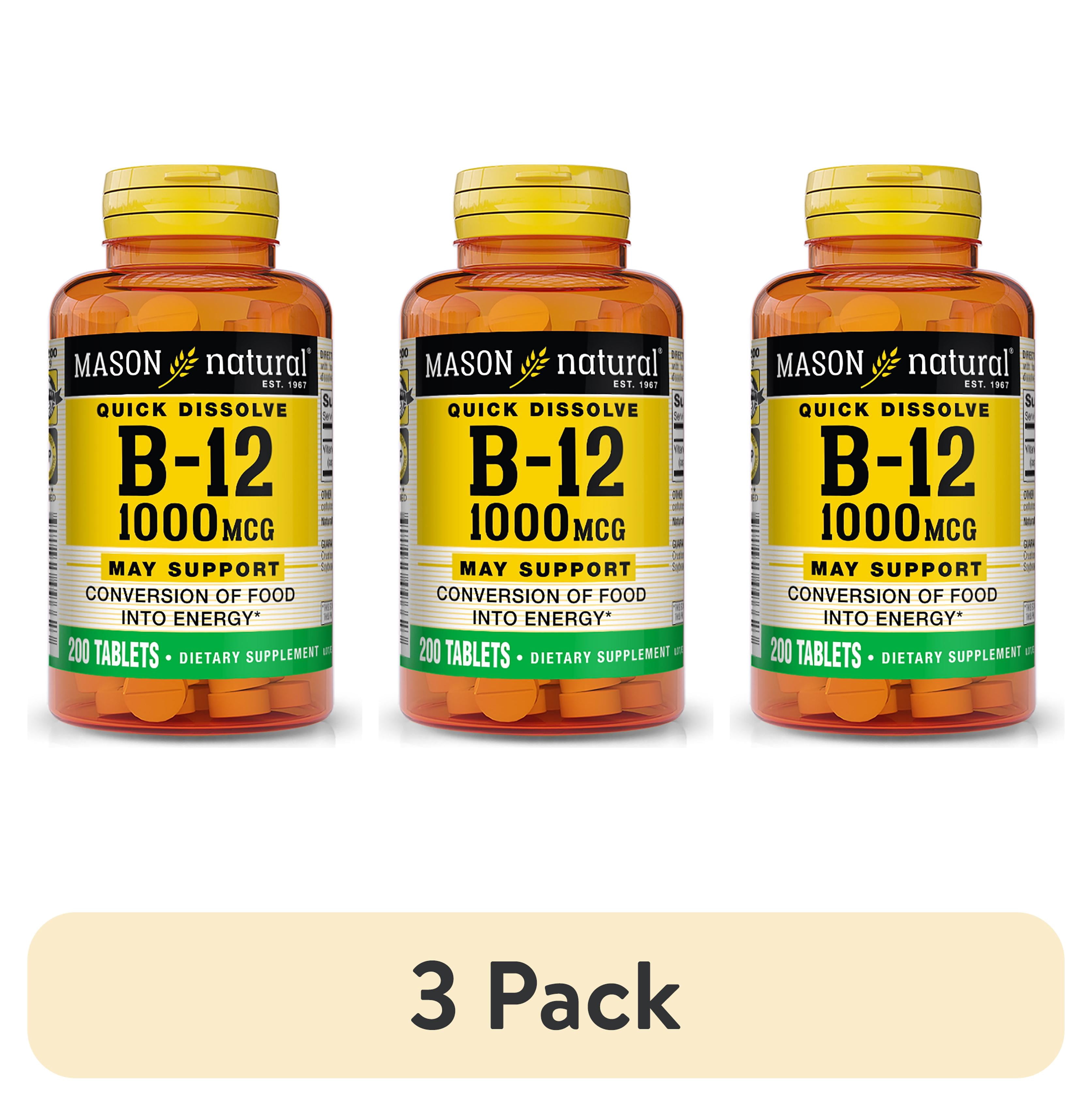 (3 pack) Mason Natural Vitamin B12 1000 Mcg - Conversion of Food into ...