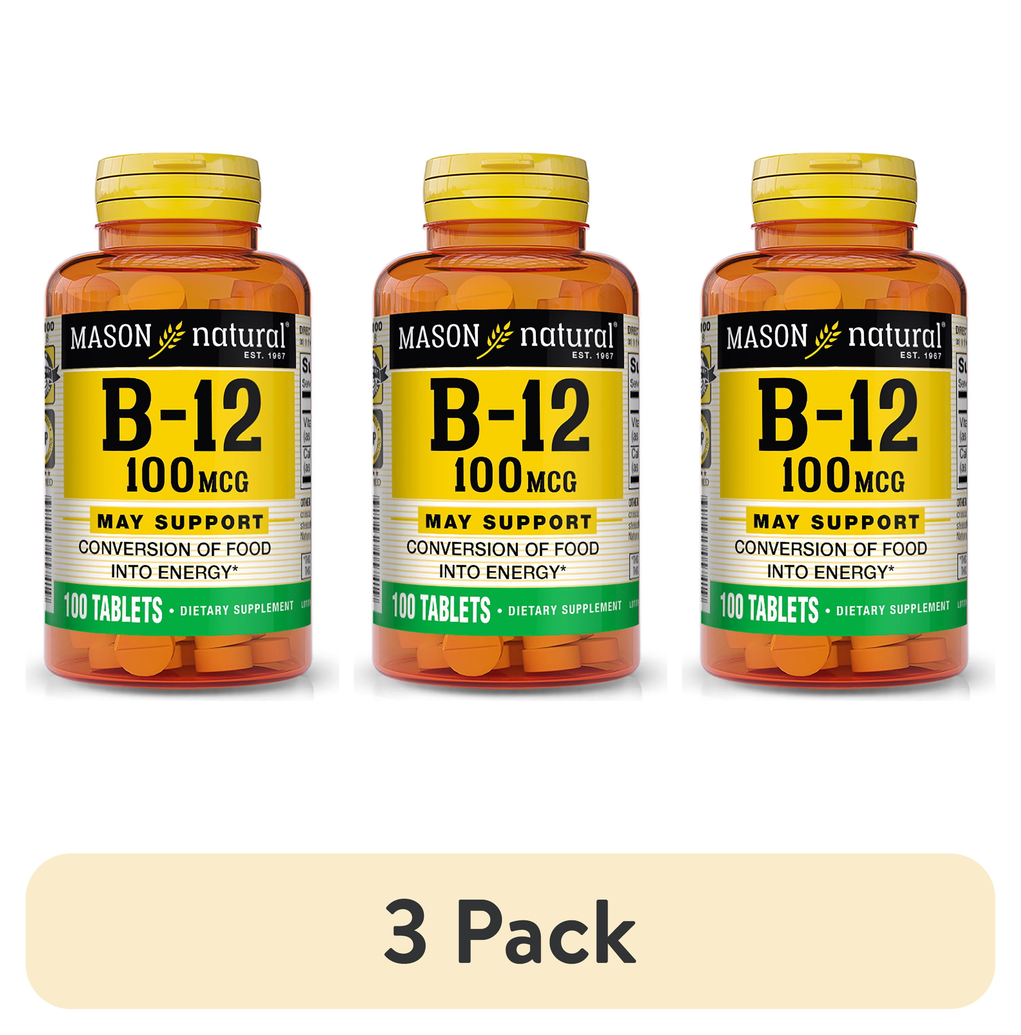 (3 pack) Mason Natural Vitamin B12 100 mcg Conversion of Food into ...