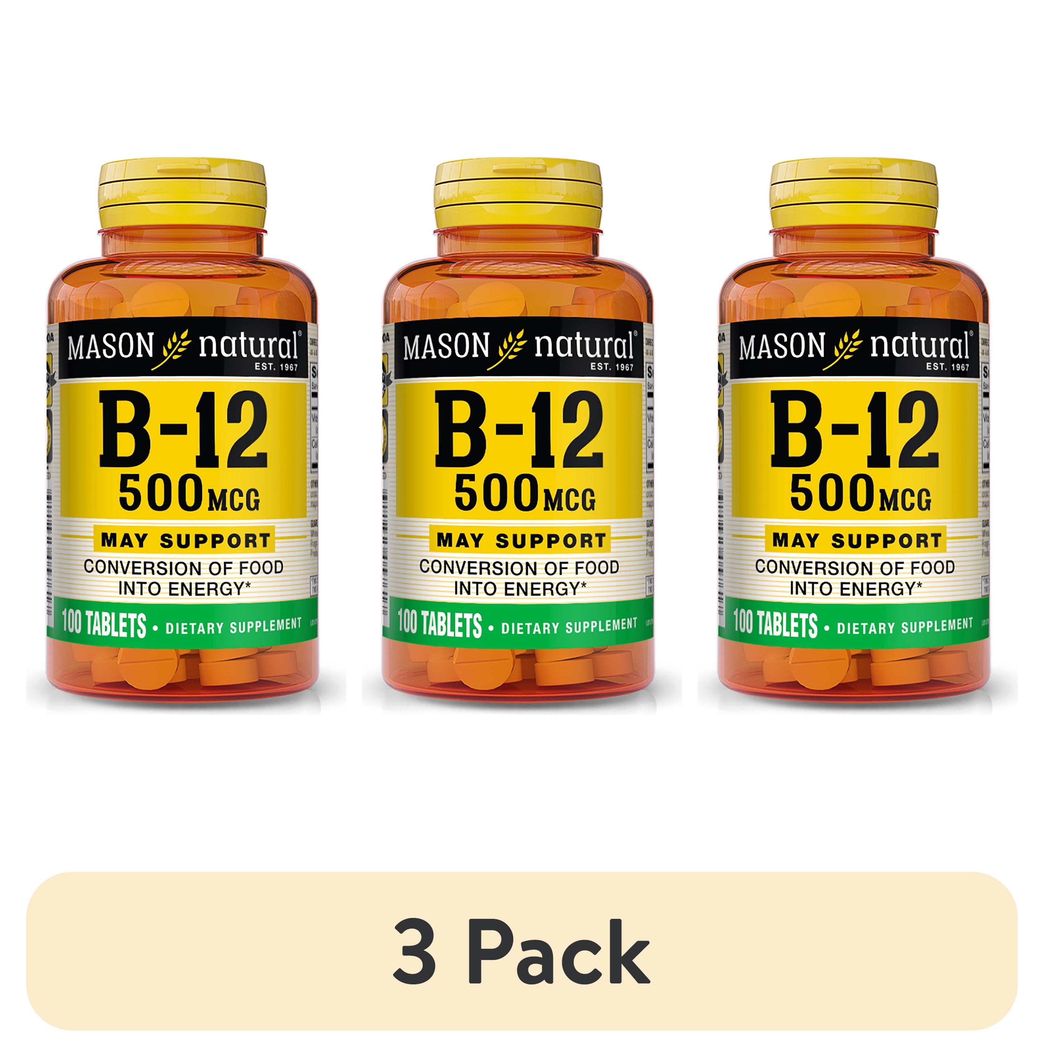 (3 pack) Mason Natural Vitamin B12 500 Mcg with Calcium - 100 Tablets ...