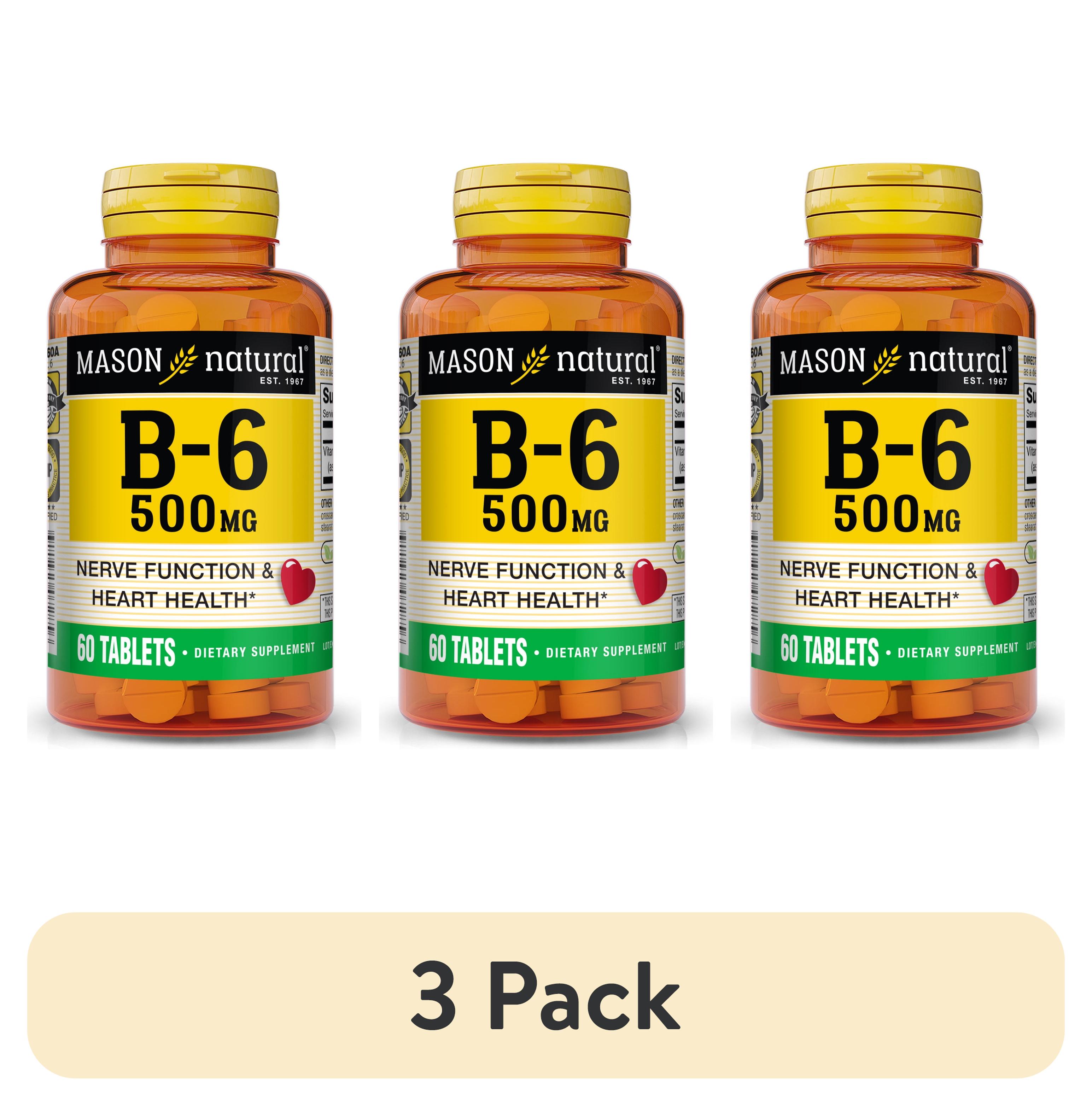 (3 pack) Mason Natural Vitamin B6 500 mg - Supports Muscle and Nerve Function, 60 Tablets ...