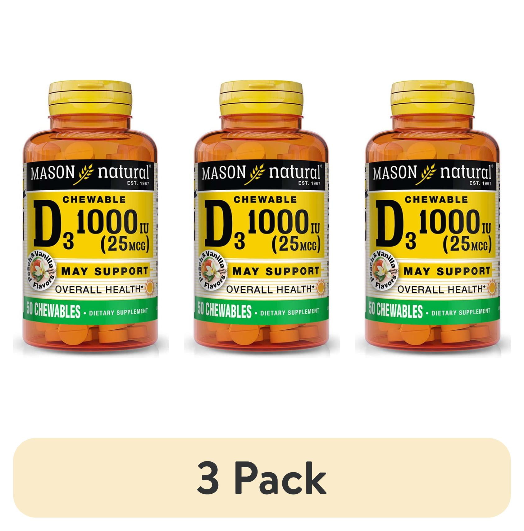 (3 pack) Mason Natural D 1000 IU Peach Vanilla - 50 Chewables - Walmart.com