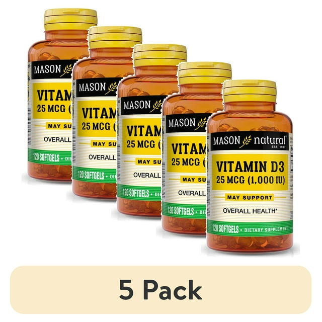 (5 pack) Mason Natural Vitamin D3 25 mcg (1000 IU) - Supports Overall ...