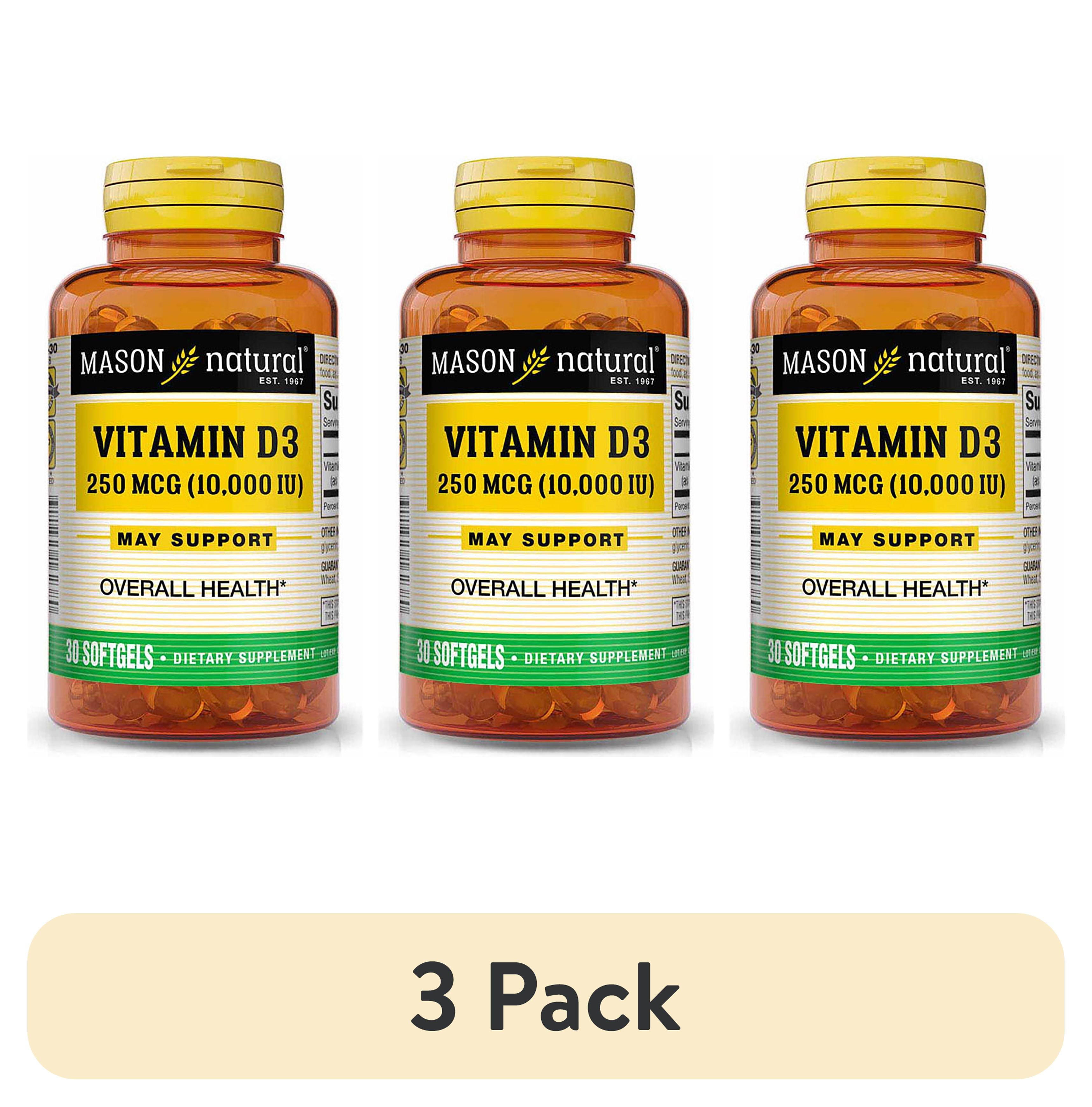 (3 pack) Mason Natural Vitamin D3 250 mcg (10000 IU) - Supports Overall ...