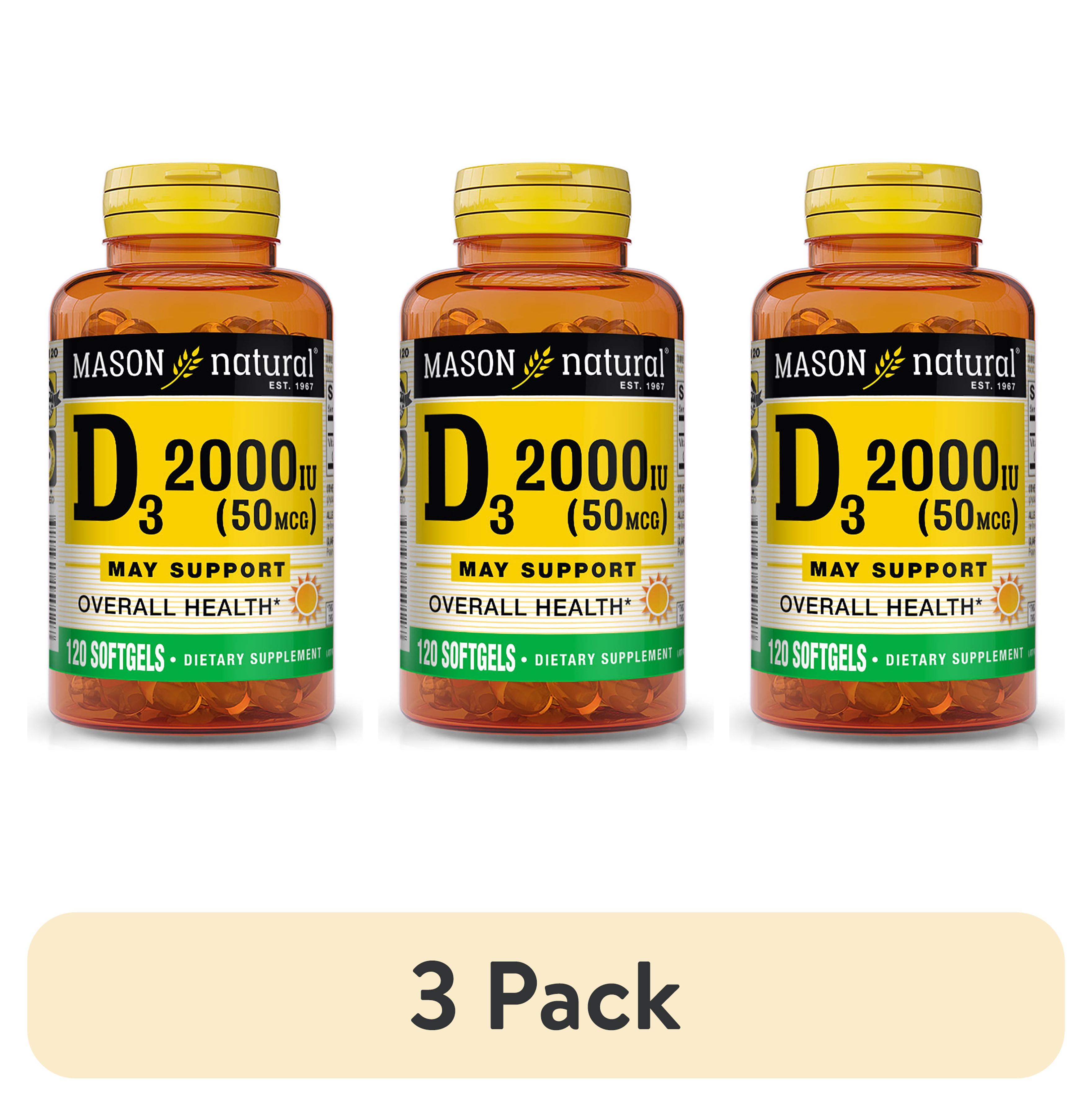 (3 pack) Mason Natural Vitamin D3 50 mcg (2000 IU) - Supports Overall ...