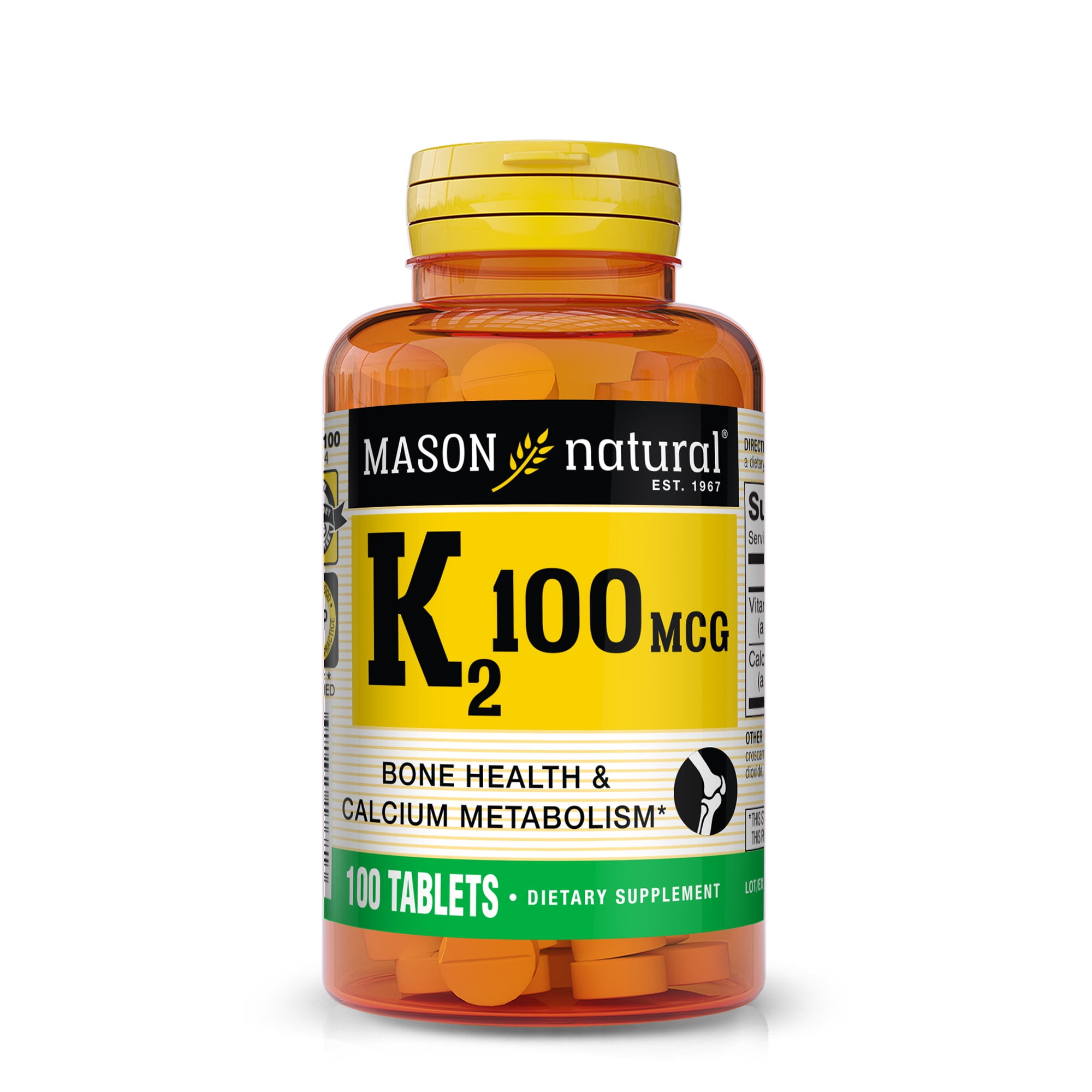 Mason Natural Vitamin K2 100 Mcg with Calcium, 100 Tablets for Bone ...