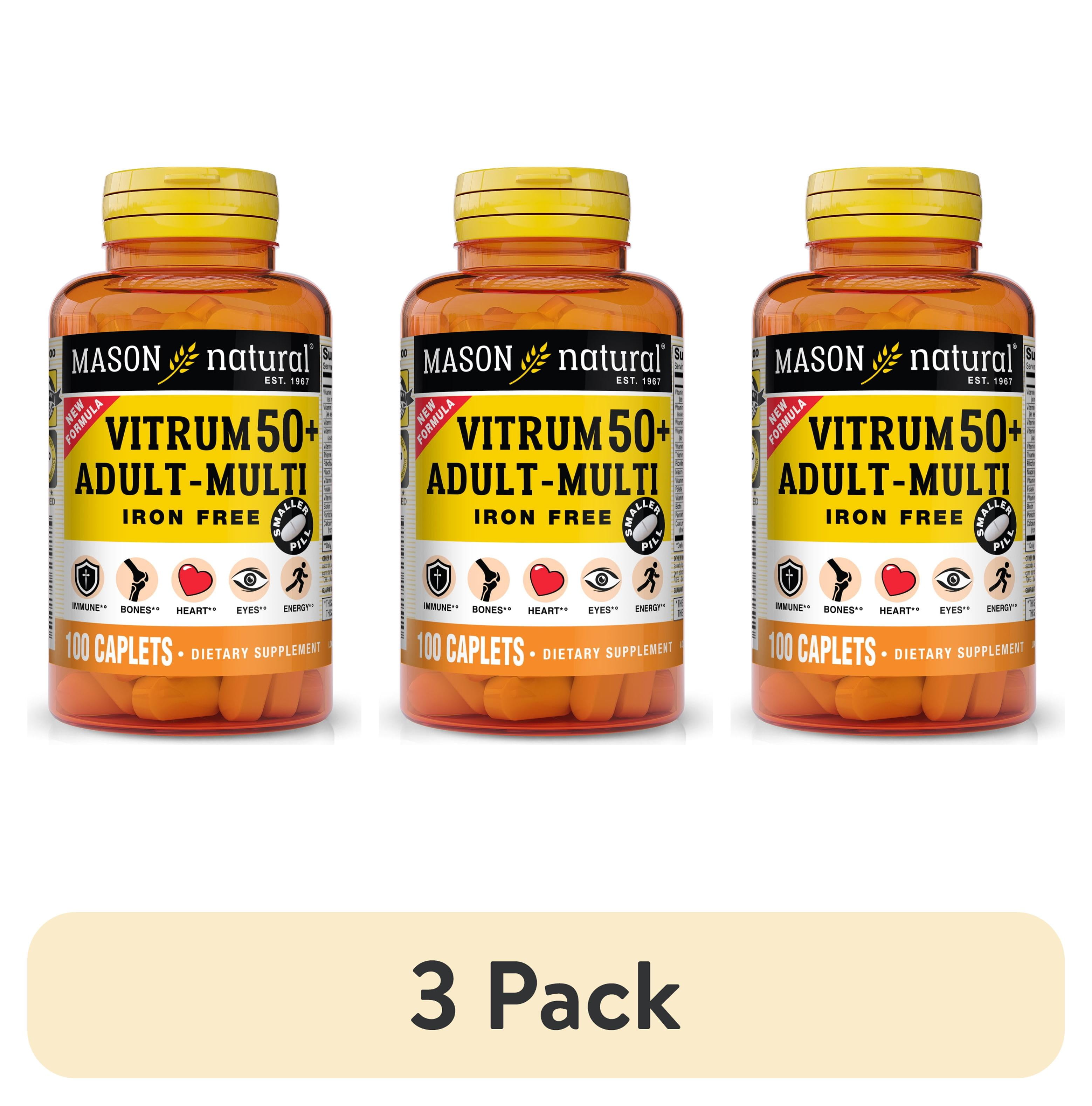 (3 pack) Mason Natural Vitrum 50 + Adult-Multi, Iron Free - 100 Tablets ...