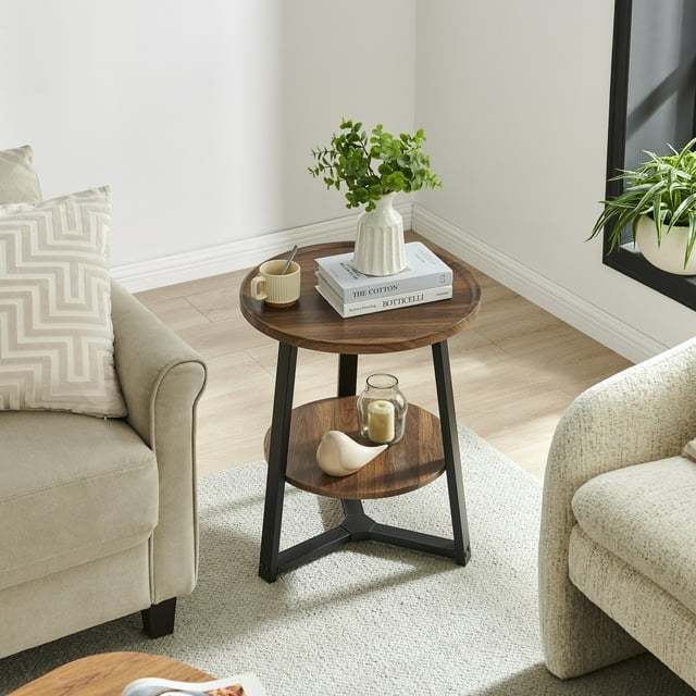 Mason Round 2-Tier Side Accent Table with Raised Lip Edge Tabletop and ...