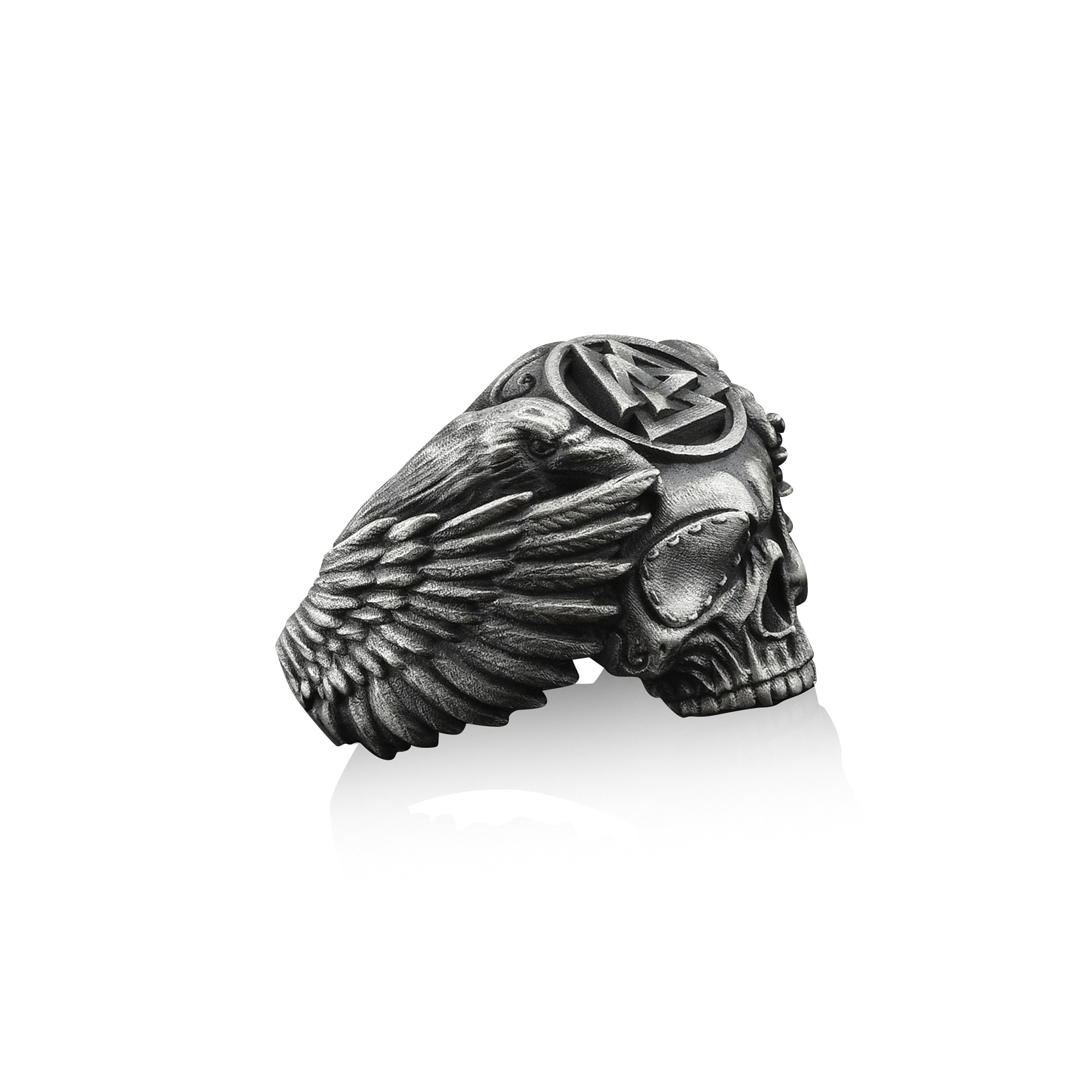 Mason Symbol On Skull Handmade Sterling Silver Men Ring Freemason Symbol On Skull Silver Men