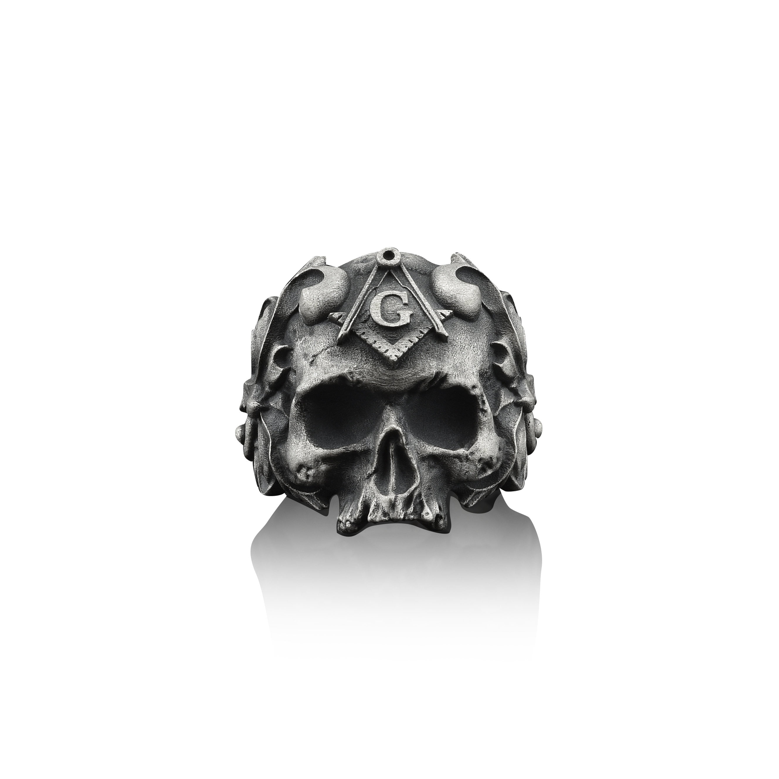 Mason Symbol on Skull with Crown Handmade Sterling Silver Men Biker Ring, Master Mason & Skull ...