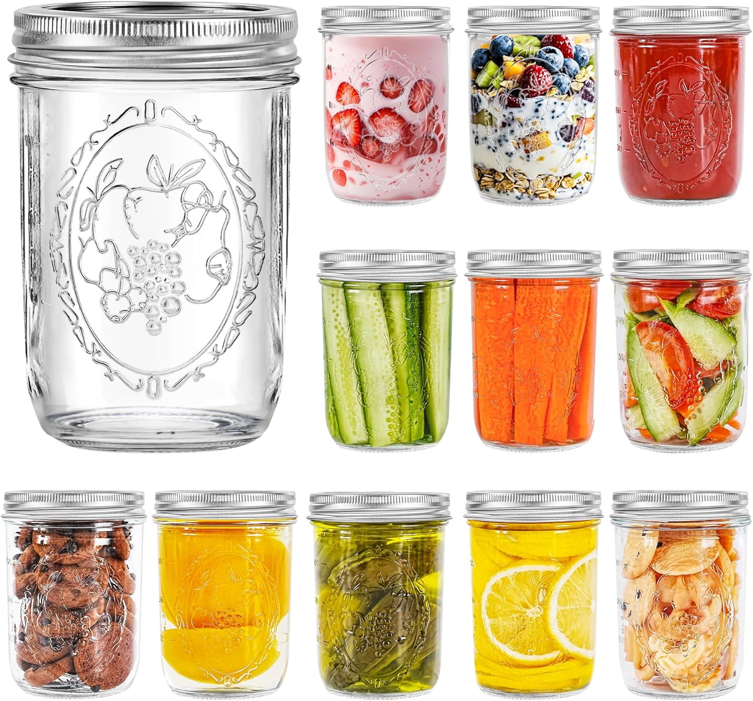 Mason jar 16 oz with lid, 12 wide mouth glass can cans with sealed lid ...