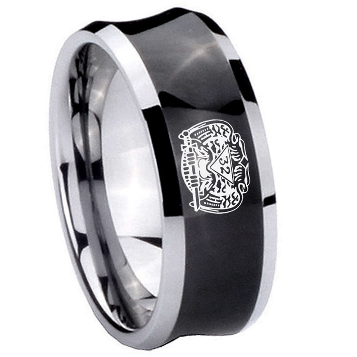 Masonic 32 Degree Freemason Concave Black Tungsten Men Ring 10MM ...