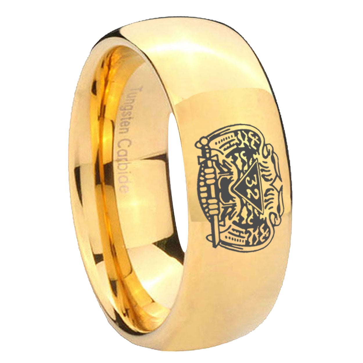 Masonic 32 Degree Freemason Dome Gold Plated Tungsten Men Ring 10MM ...