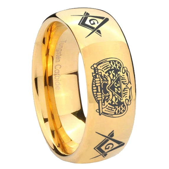 Masonic 32 Design Dome Gold Plated Tungsten Men Ring 10MM - Walmart.com