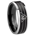 Masonic 32 Duo Line Freemason Beveled Brush Black 2 Tone Tungsten Ring ...