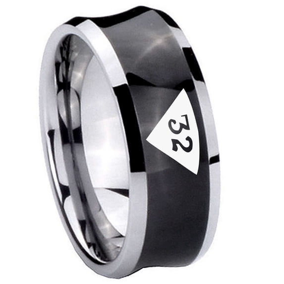 Masonic 32 Triangle Design Freemason 8MM Concave Black Tungsten Men ...